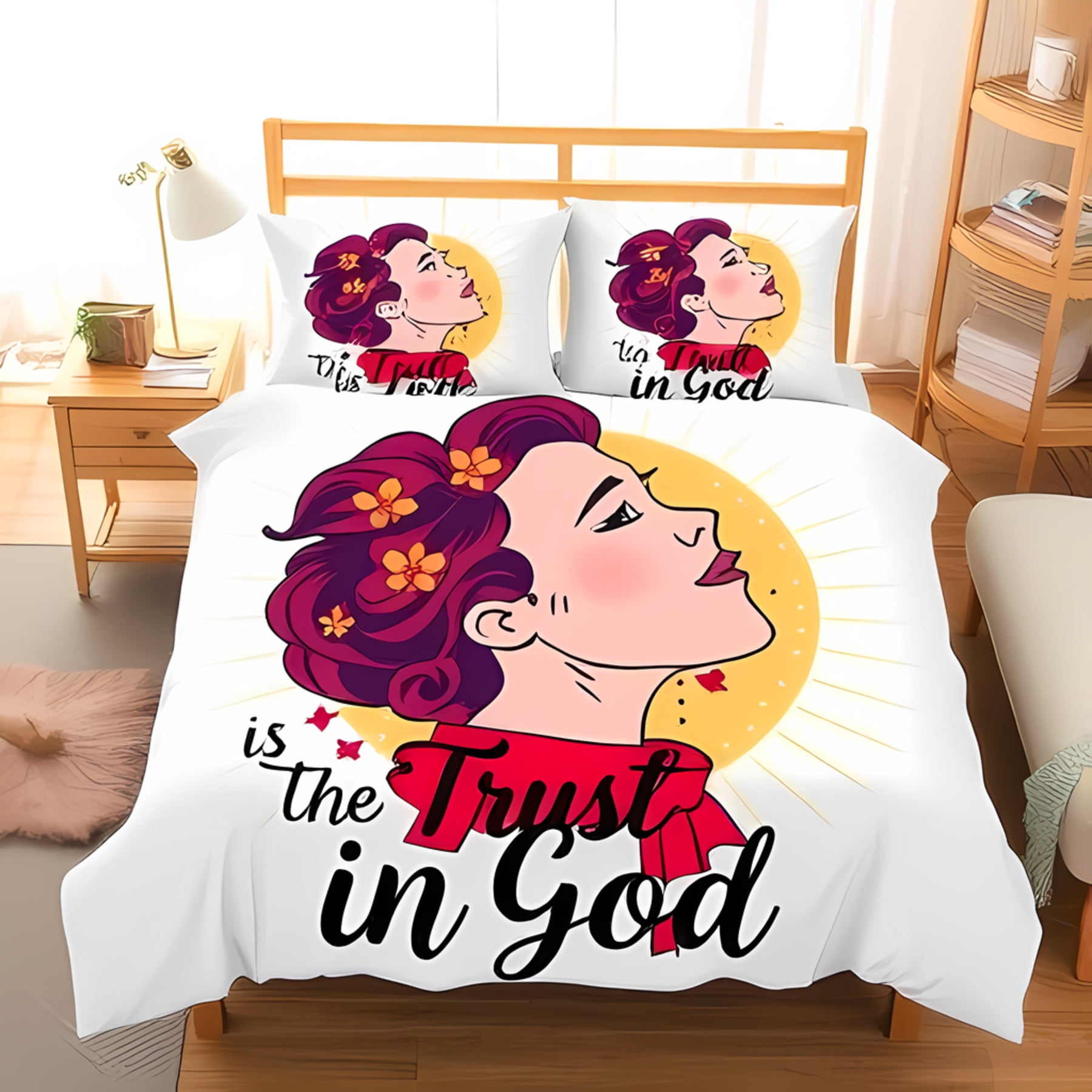 3-Piece Retro Floral Duvet Cover Set - "Trust in God" Design Serene ...