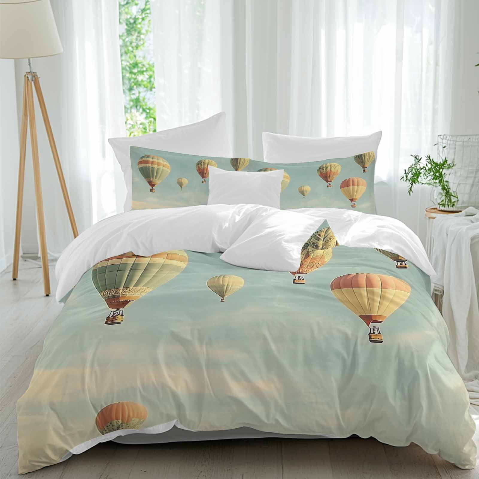 3 Piece Retro Hot Air Balloon Duvet Cover Set Queen Size, Microfiber ...