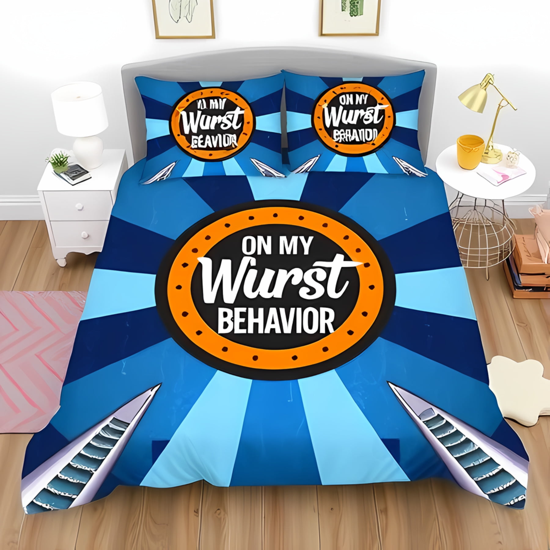 3-Piece Retro Inspired Duvet Cover Set - " On My Wurst Behavior " with ...