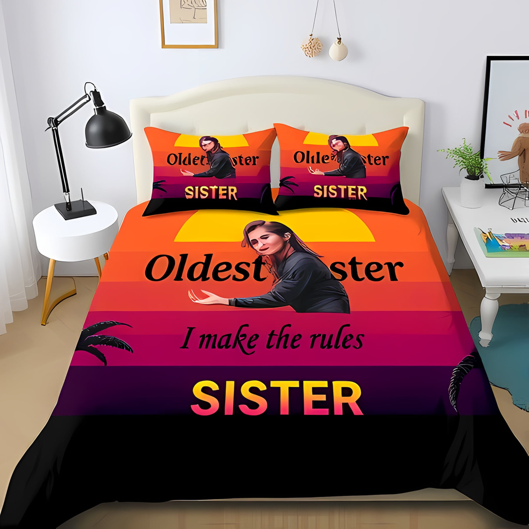 3-Piece Retro Sunset Bedding Set - "Oldest Sister I Make the Rules ...