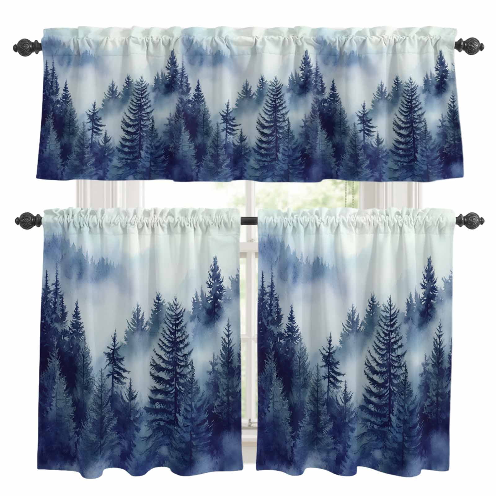 3 Piece Retro Trees Plants Kitchen Curtain Valance and Tiers Set ...