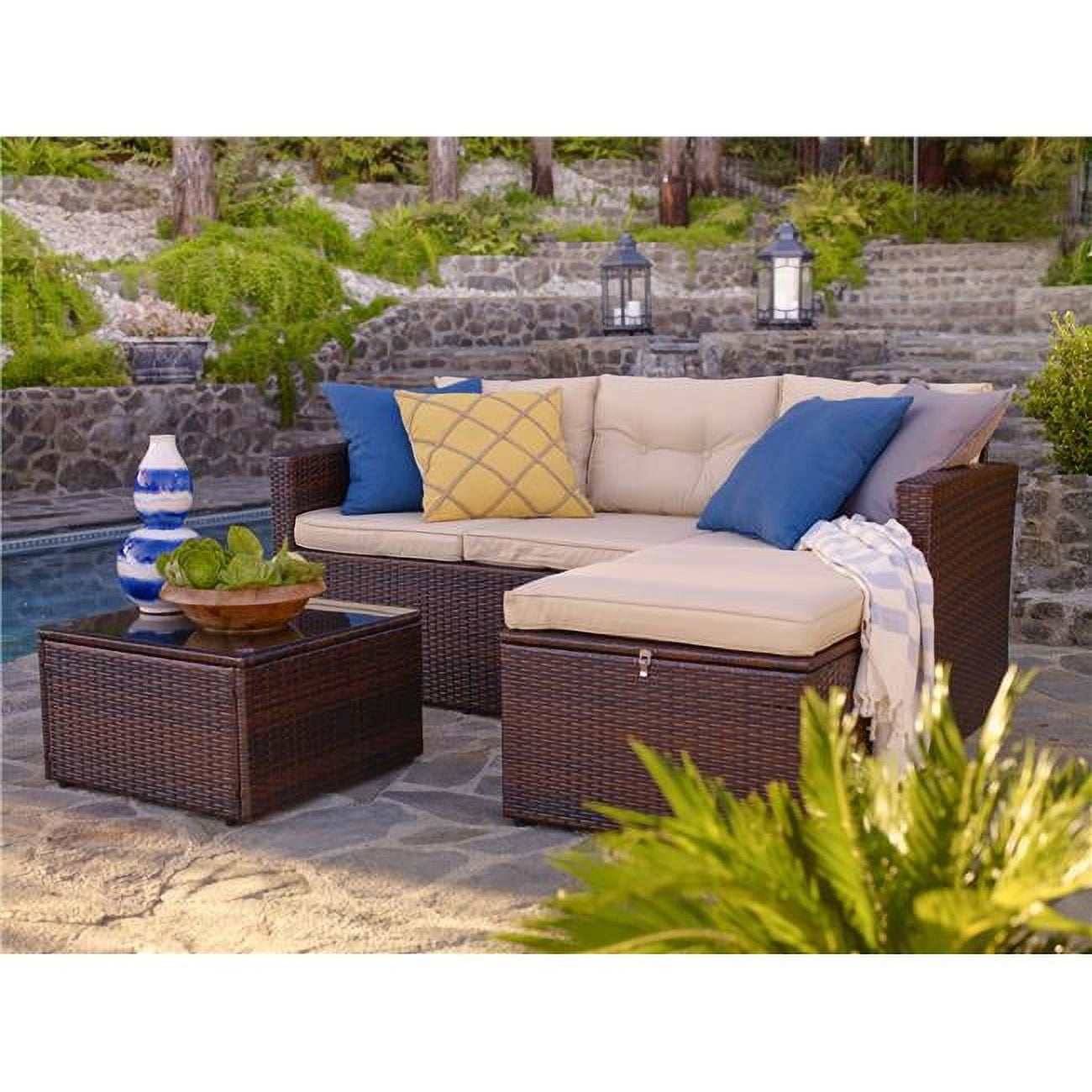 3 Piece Rio All-weather Wicker storage Conversation Set - Walmart.com