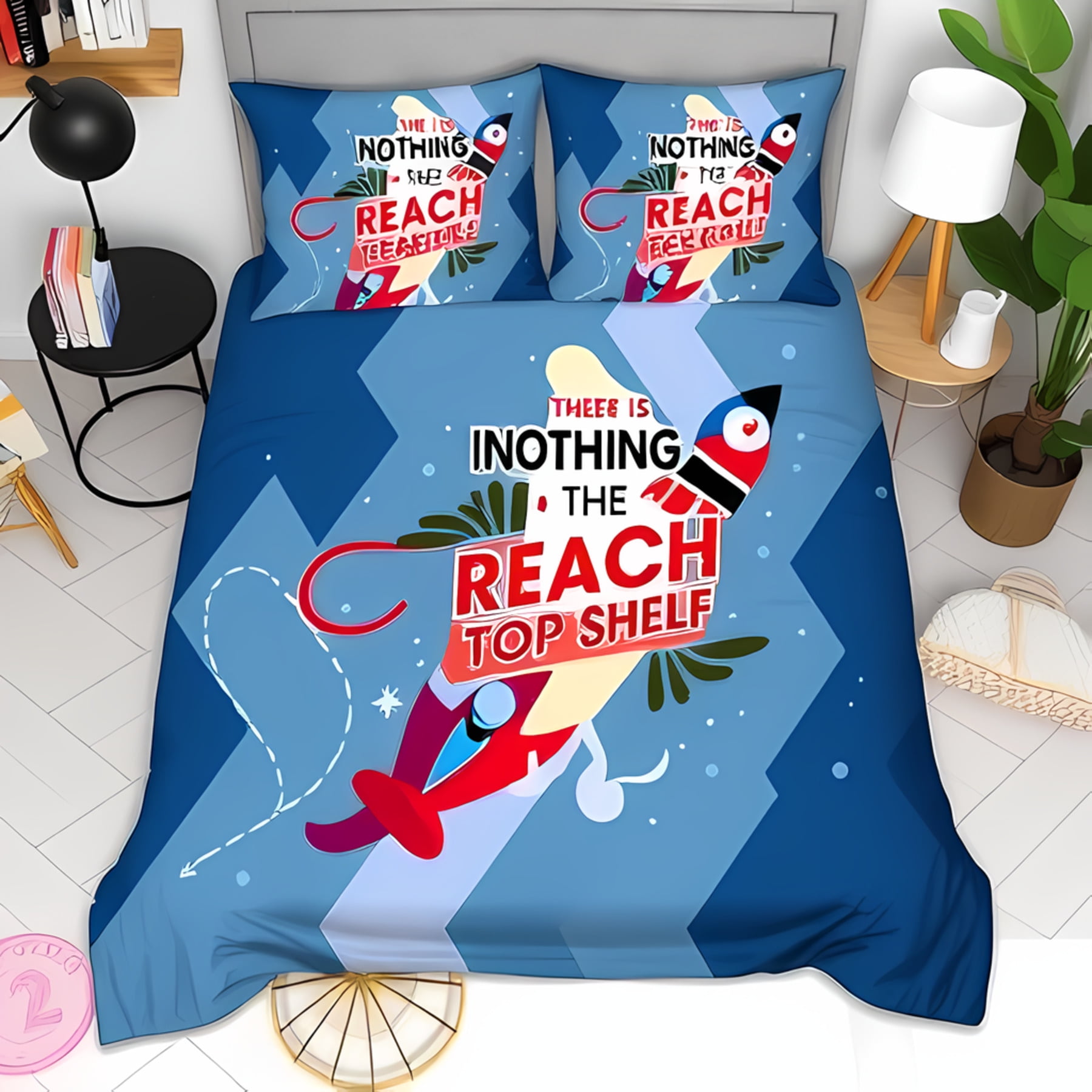 3-Piece Rocket Ship Duvet Cover Set with Matching Pillowcases - Fun Space Theme Bedding for ...