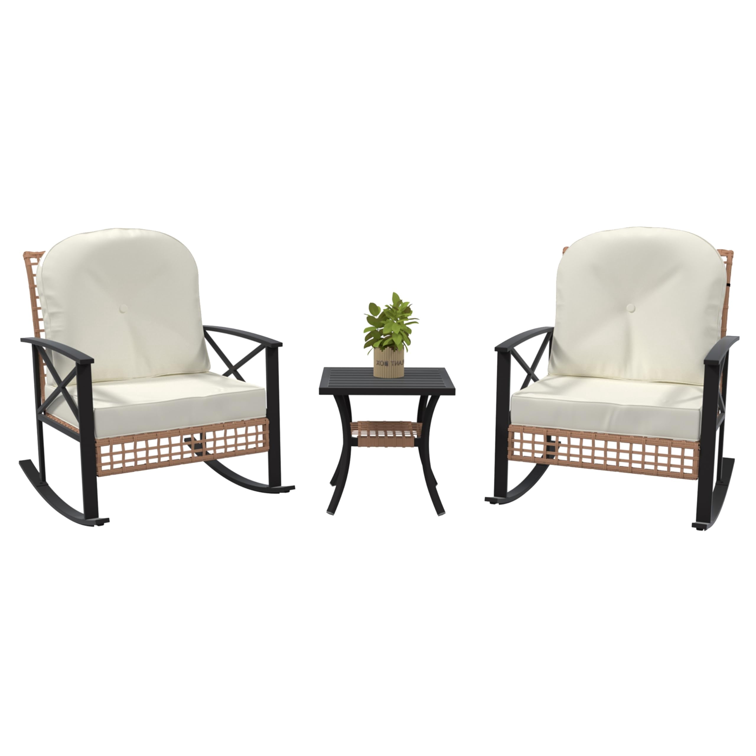 3-Piece Rocking Bistro Set, Outdoor Patio Furniture with Thick Cushions ...