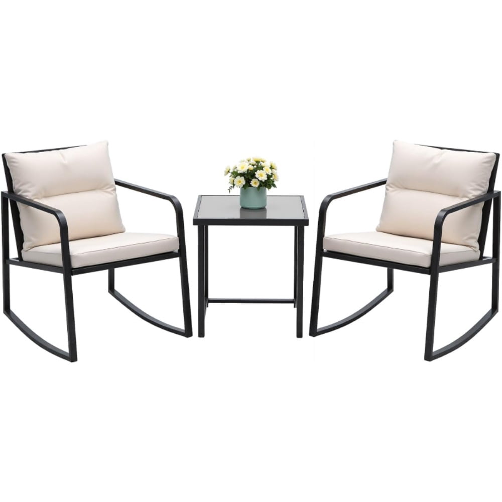 3 Piece Rocking Bistro Set Wicker Patio Outdoor Furniture Porch Chairs ...