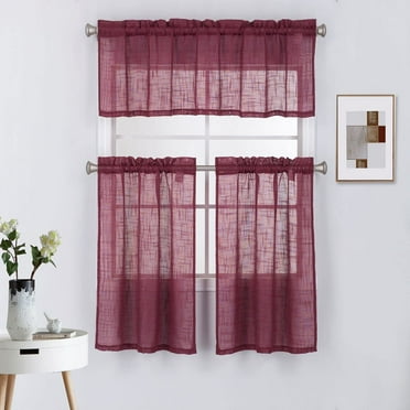 No. 918 Mariela Floral Trim Semi-Sheer Rod Pocket Kitchen Curtain Set ...
