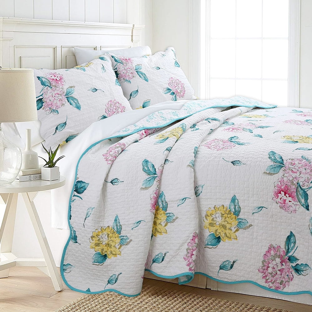 3 Piece Rose Garden Vintage Floral White Cotton Reversible Quilt ...