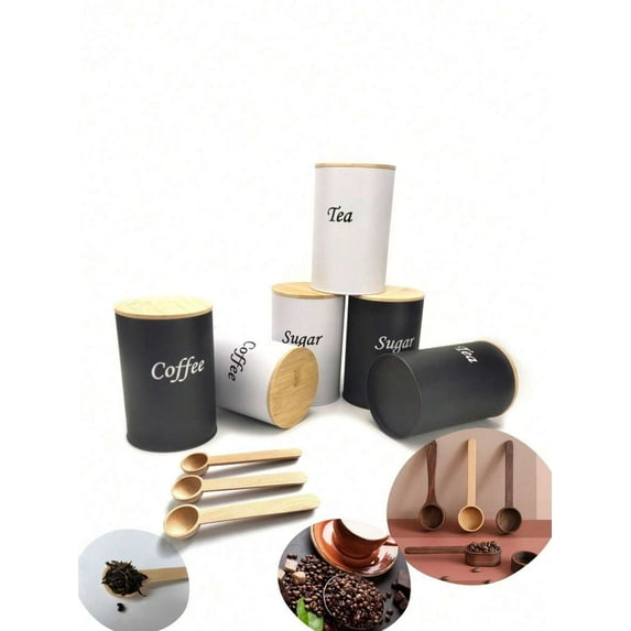 3-Piece Round Airtight Coffee Tea Sugar Canister Set - Metal Jars with ...