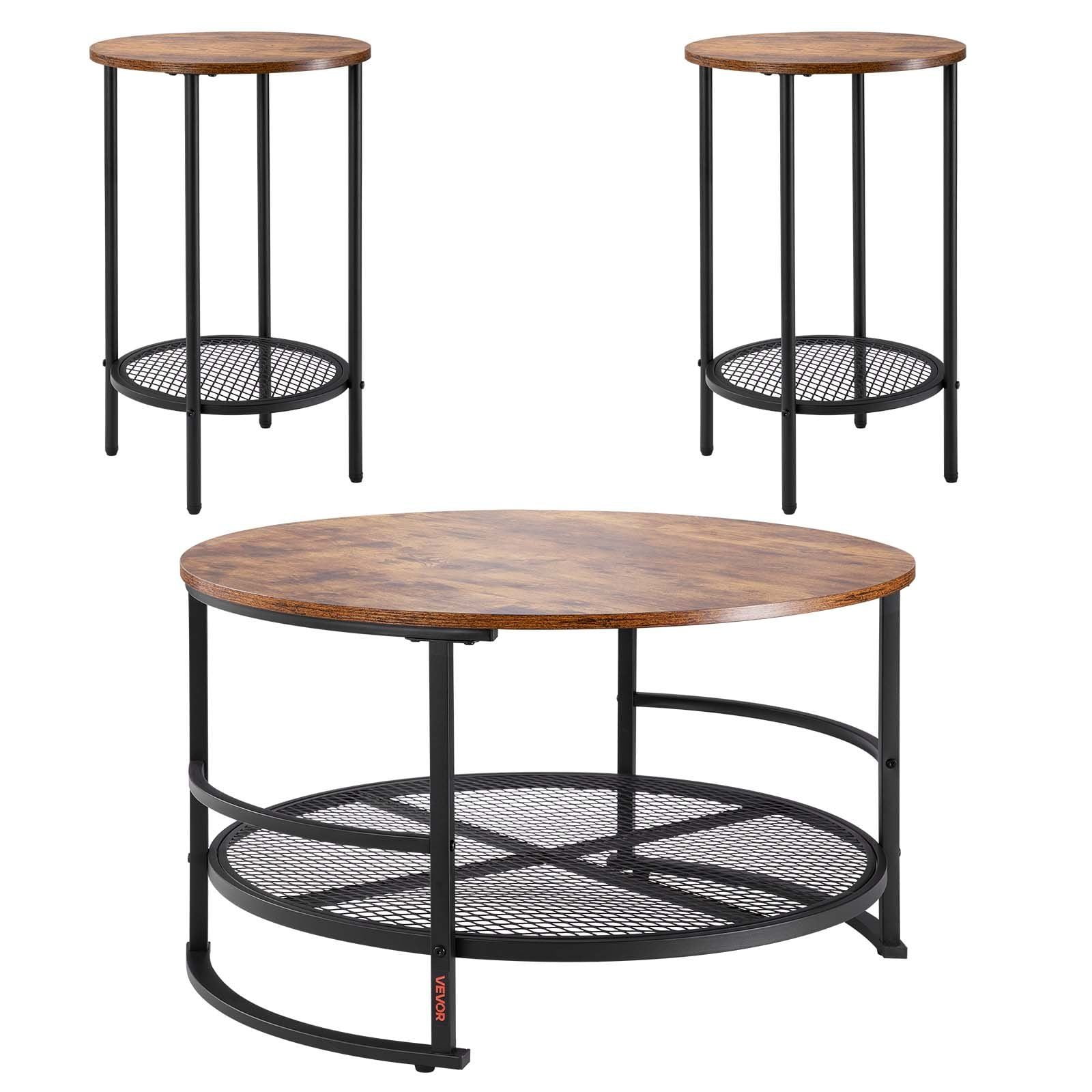 3-Piece Round Coffee Table Set, 31.5 Inch Industrial Nesting Tables ...