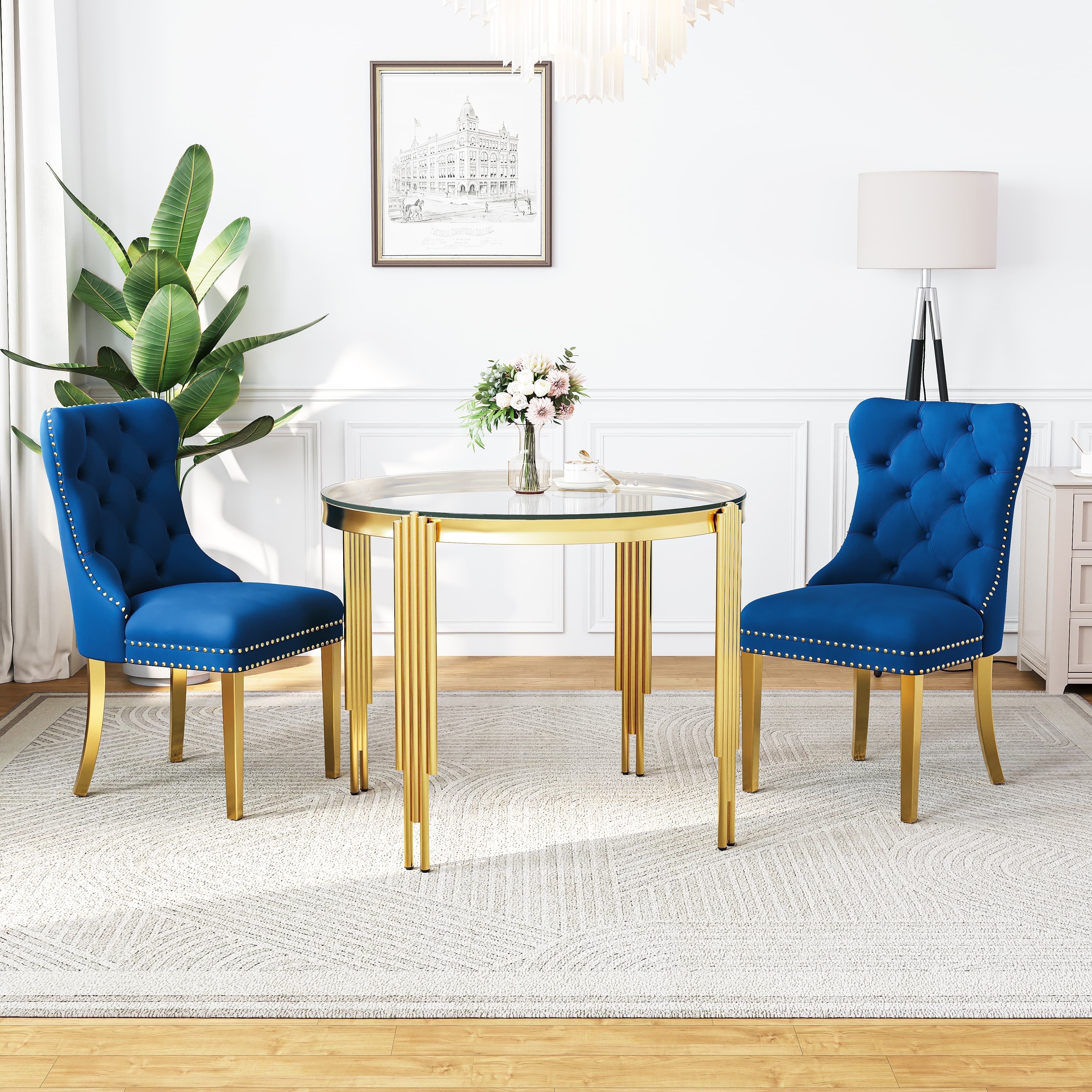 3-Piece Round Dining Table Set, Modern Glass Table Irregular Table Legs ...