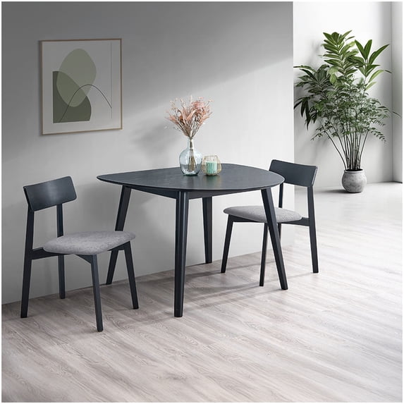 3-Piece Round Pedestal Dining Set Black, Wood Table and Padded Chairs ...