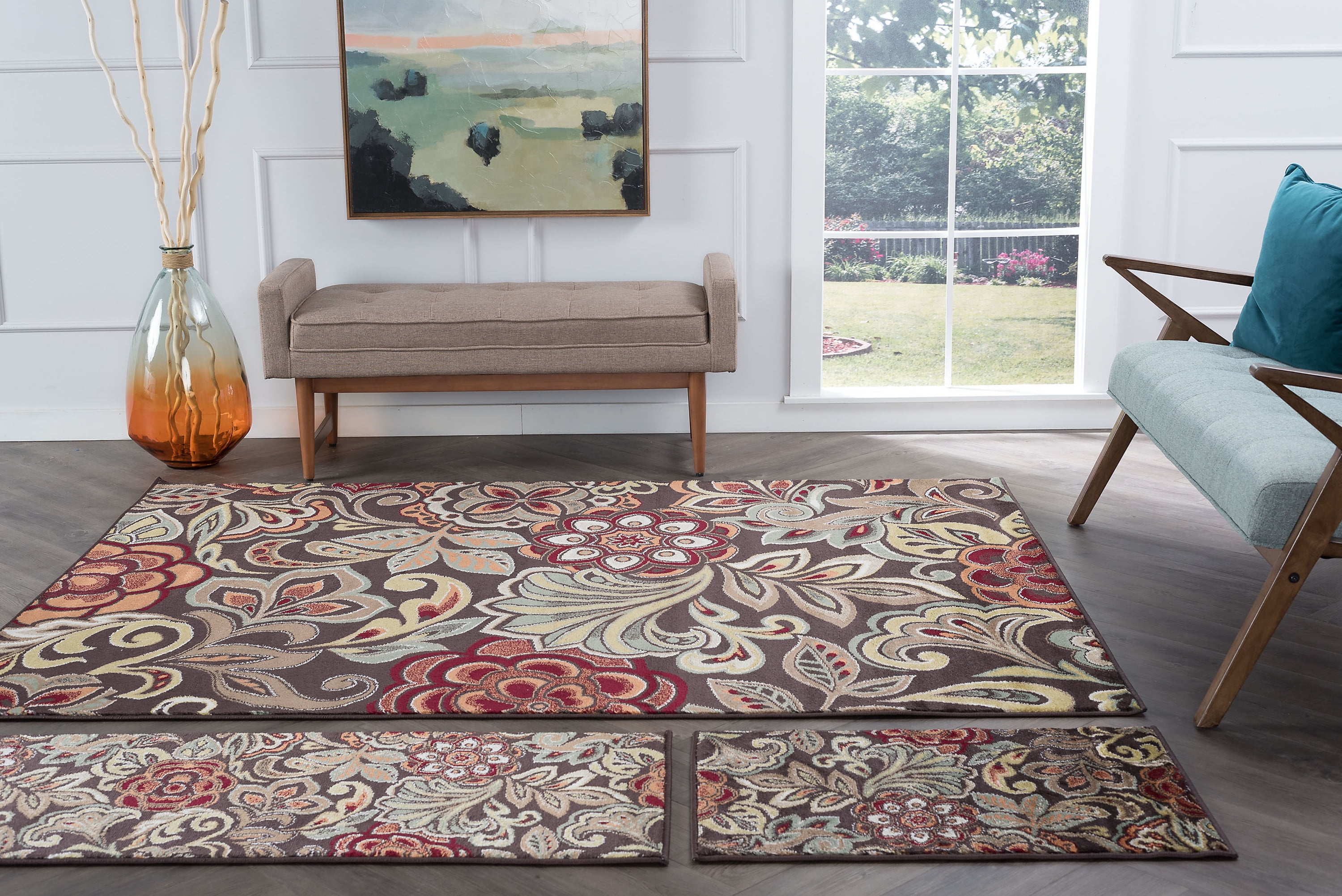 3-Piece Rug Set: (5' x 7', 20'' x 60'', 20'' x 32'') Modern Brown Area ...