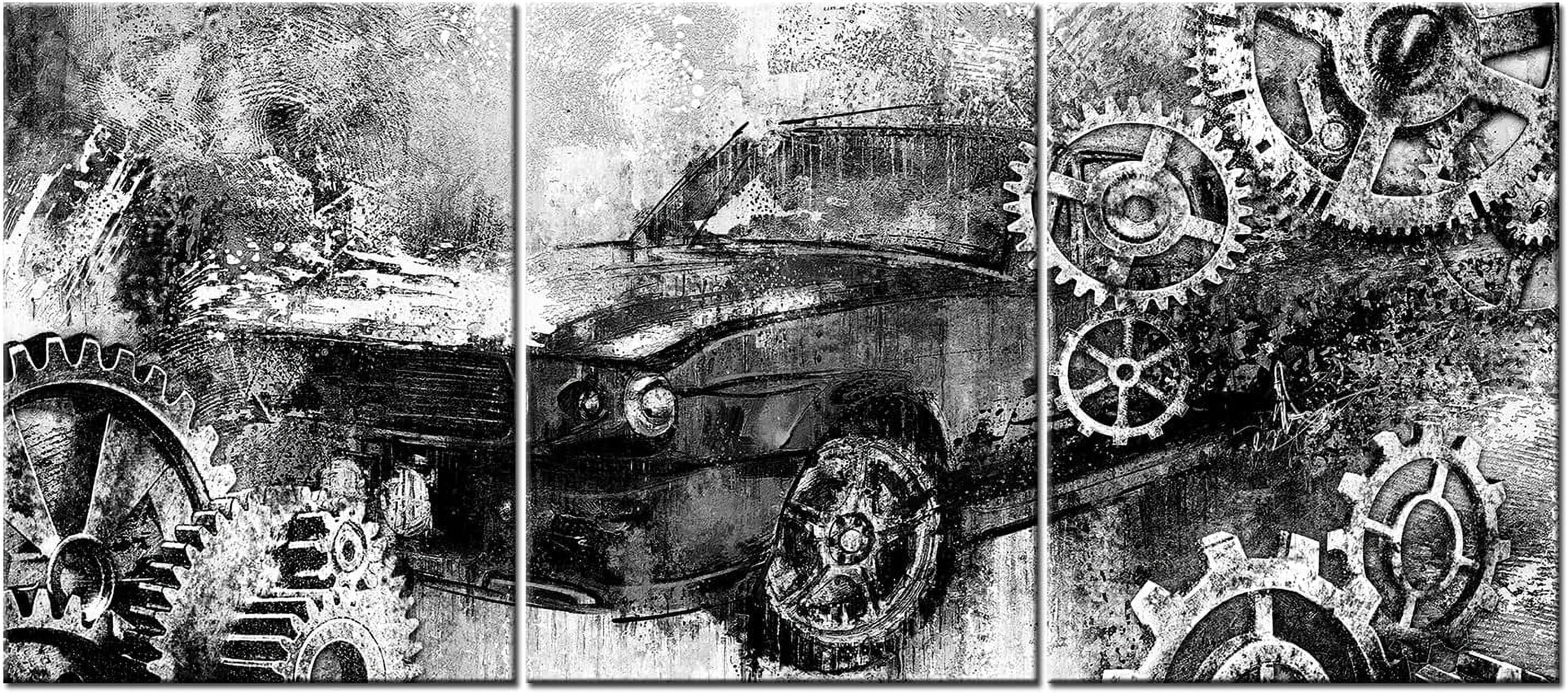 3 Piece Rustic Car Canvas Wall Art Old Car with Mechanical Gear ...