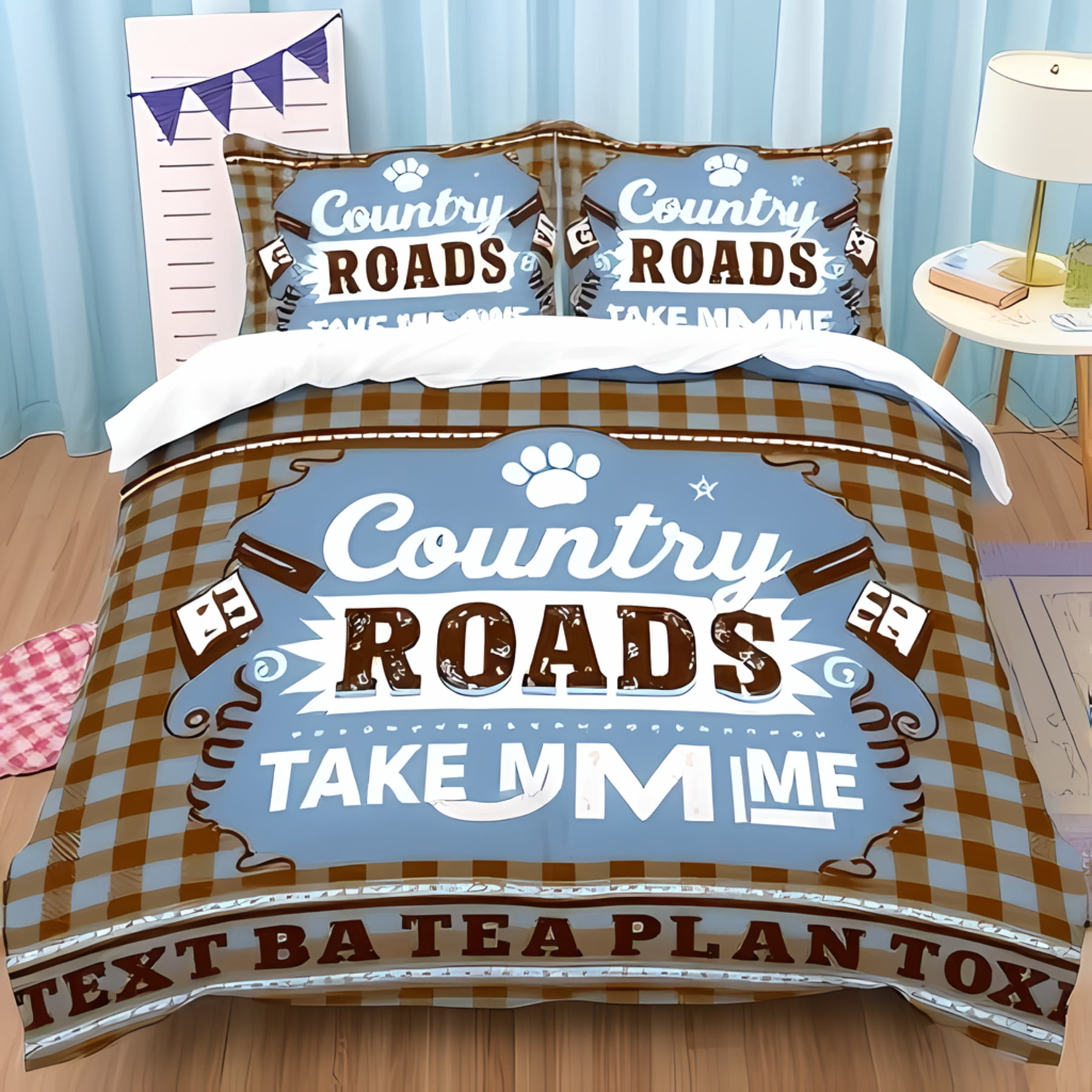 3-Piece Rustic Duvet Cover Set with Vintage 'Country Roads Take Me Home ...