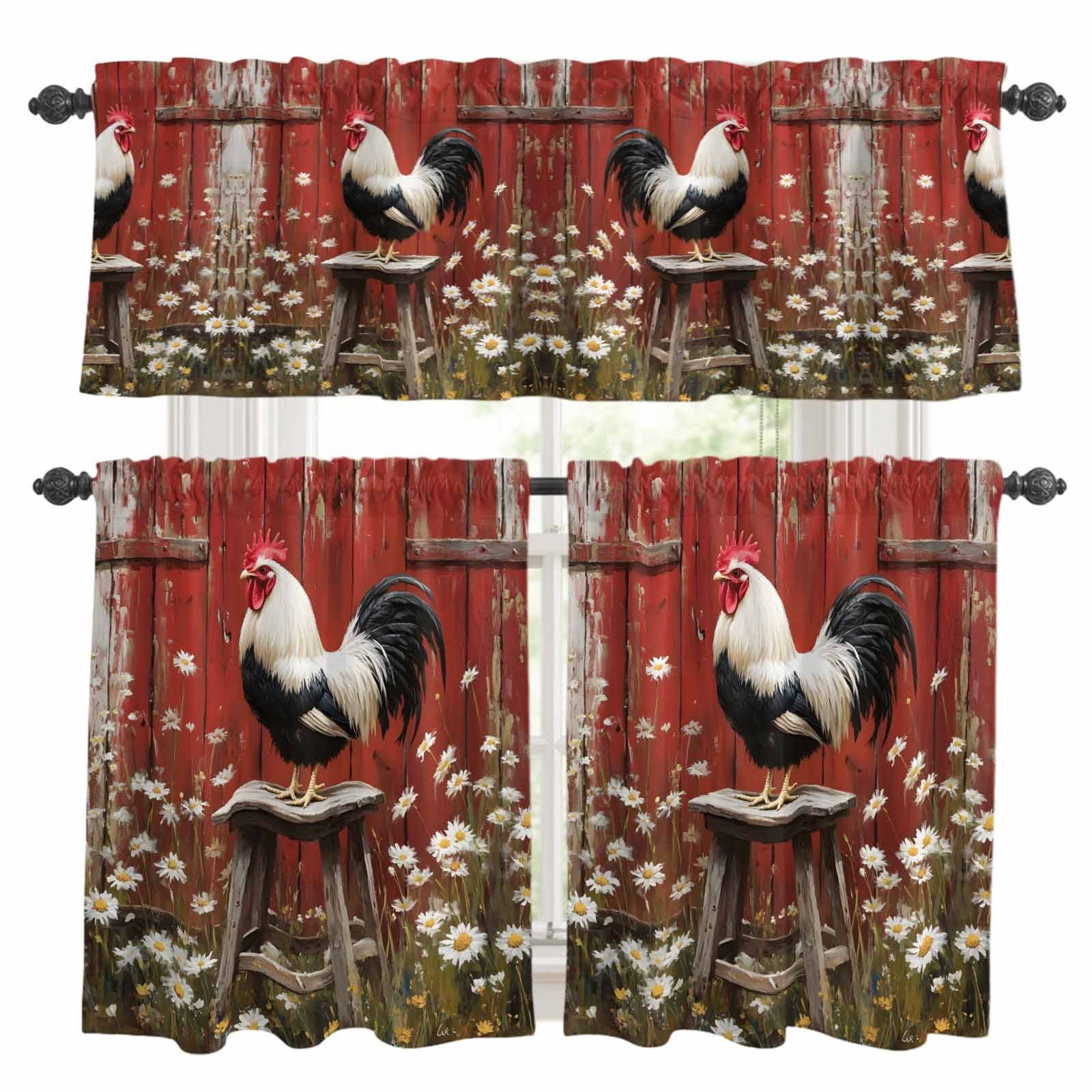 3 Piece Rustic Farmhouse Kitchen Curtain Valance and Tiers Set Rustic ...