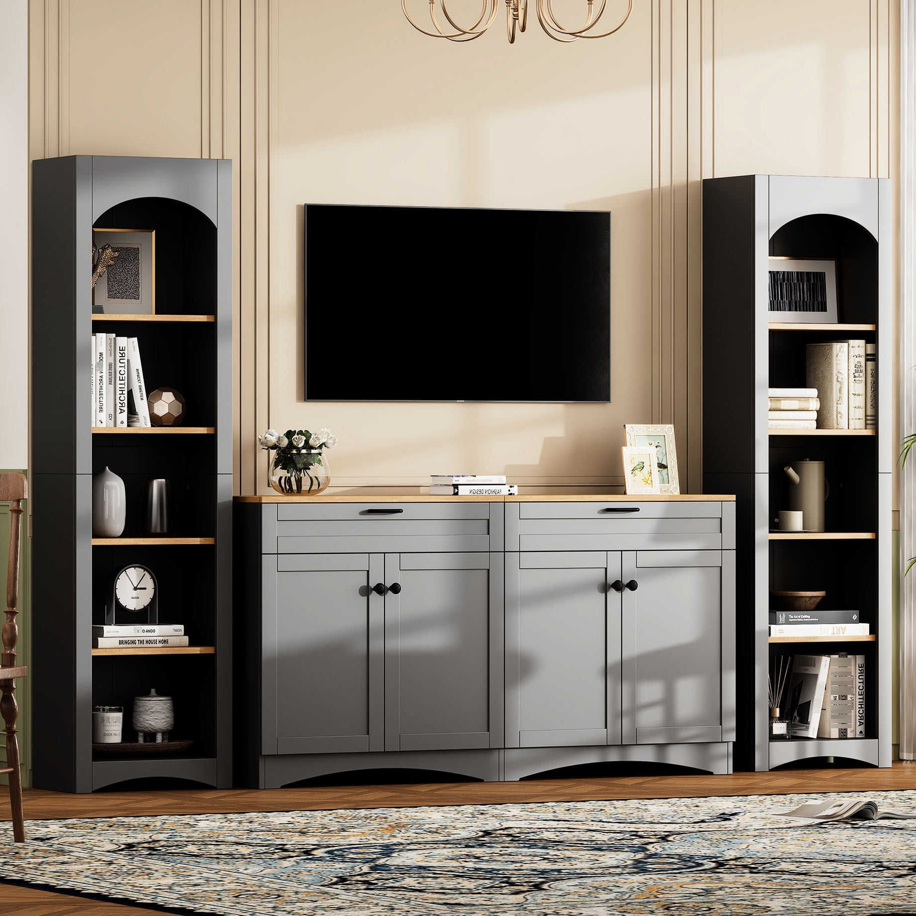 3-Piece Rustic TV Stand with Storage | Adjustable Shelves for Different ...