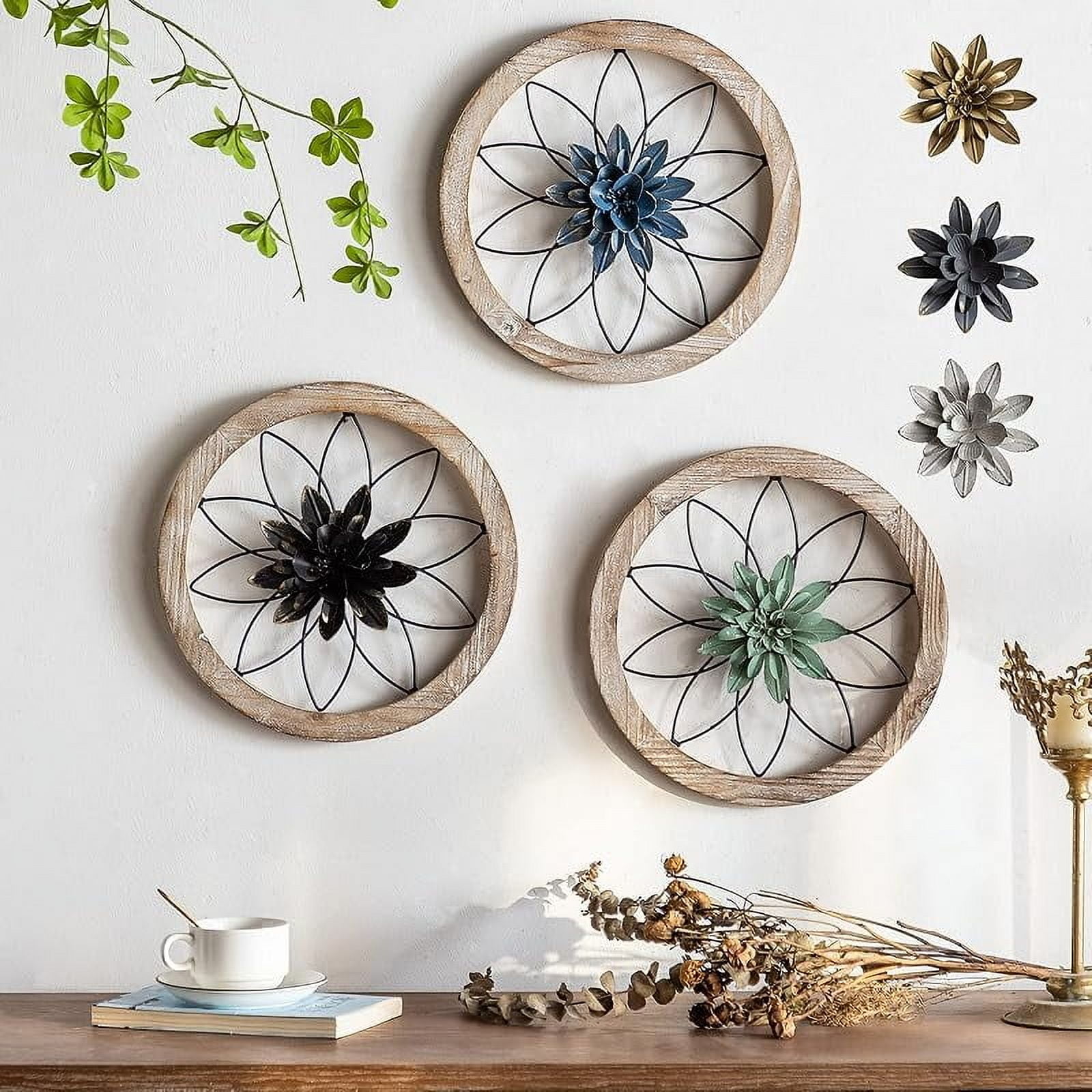 "3-Piece Rustic Wall Art Set – 12" Round Farmhouse Medallions with 6 ...