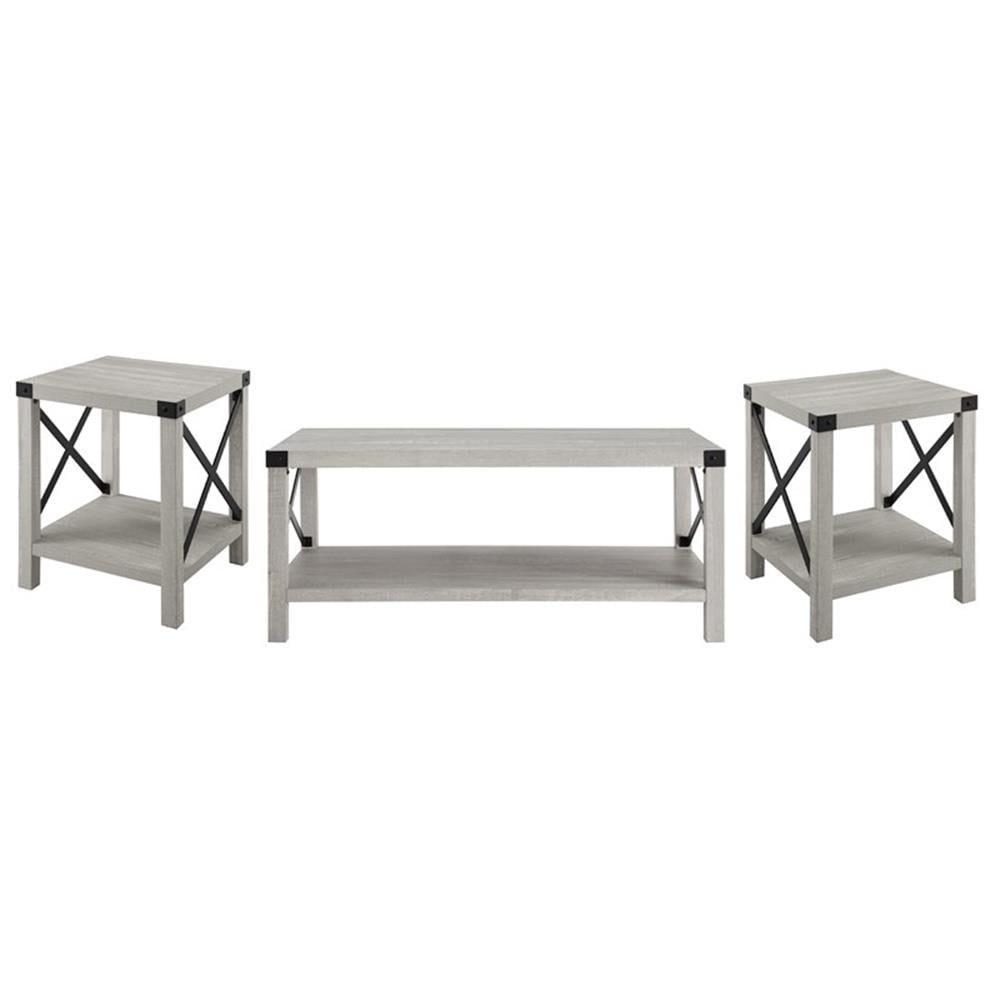 3-Piece Rustic Wood and Metal Accent Table Set - Stone Gray - Walmart.com