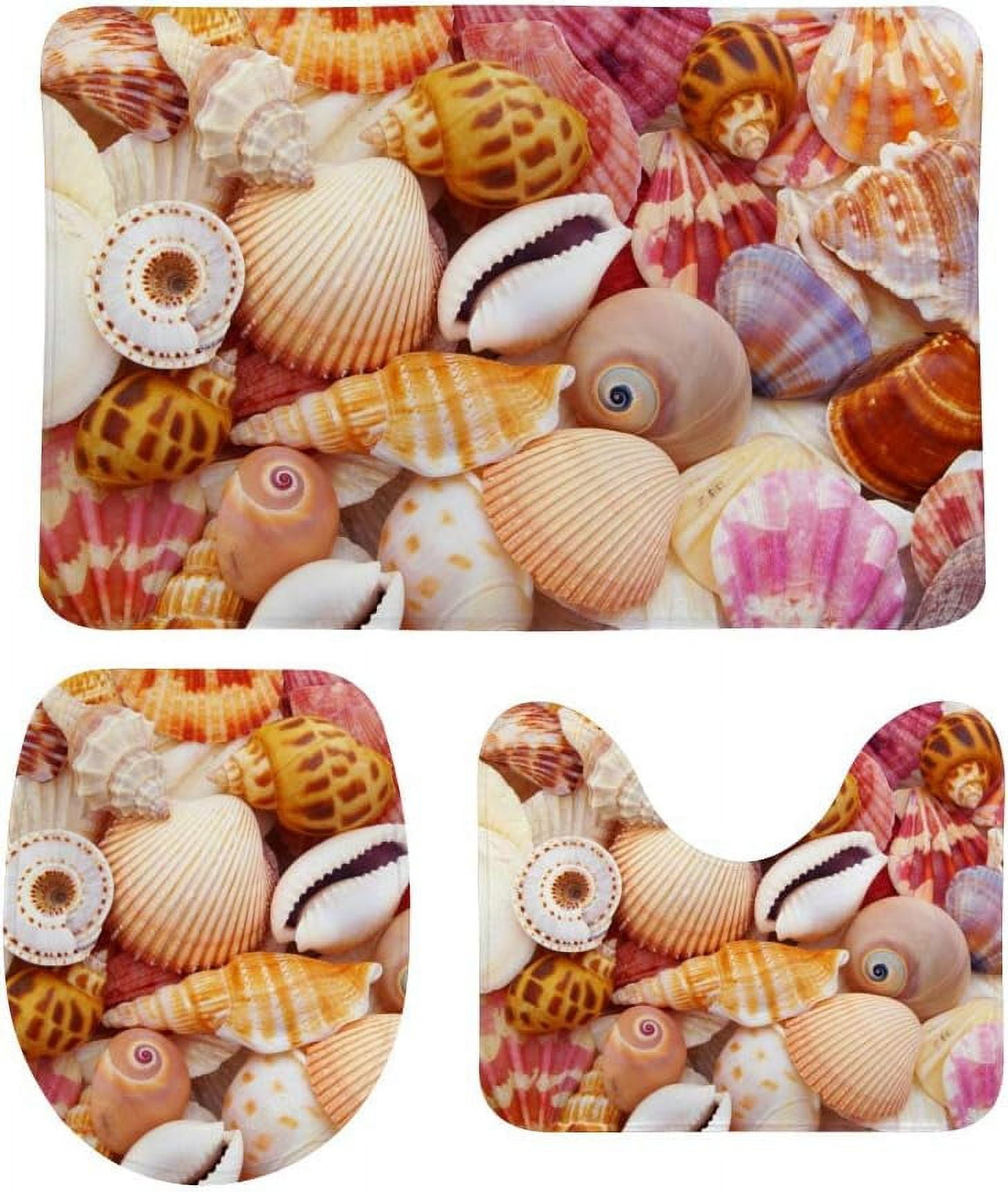 3 Piece SKYSONIC Non-Slip Bathroom Rug Set Colorful Shells Starfish ...