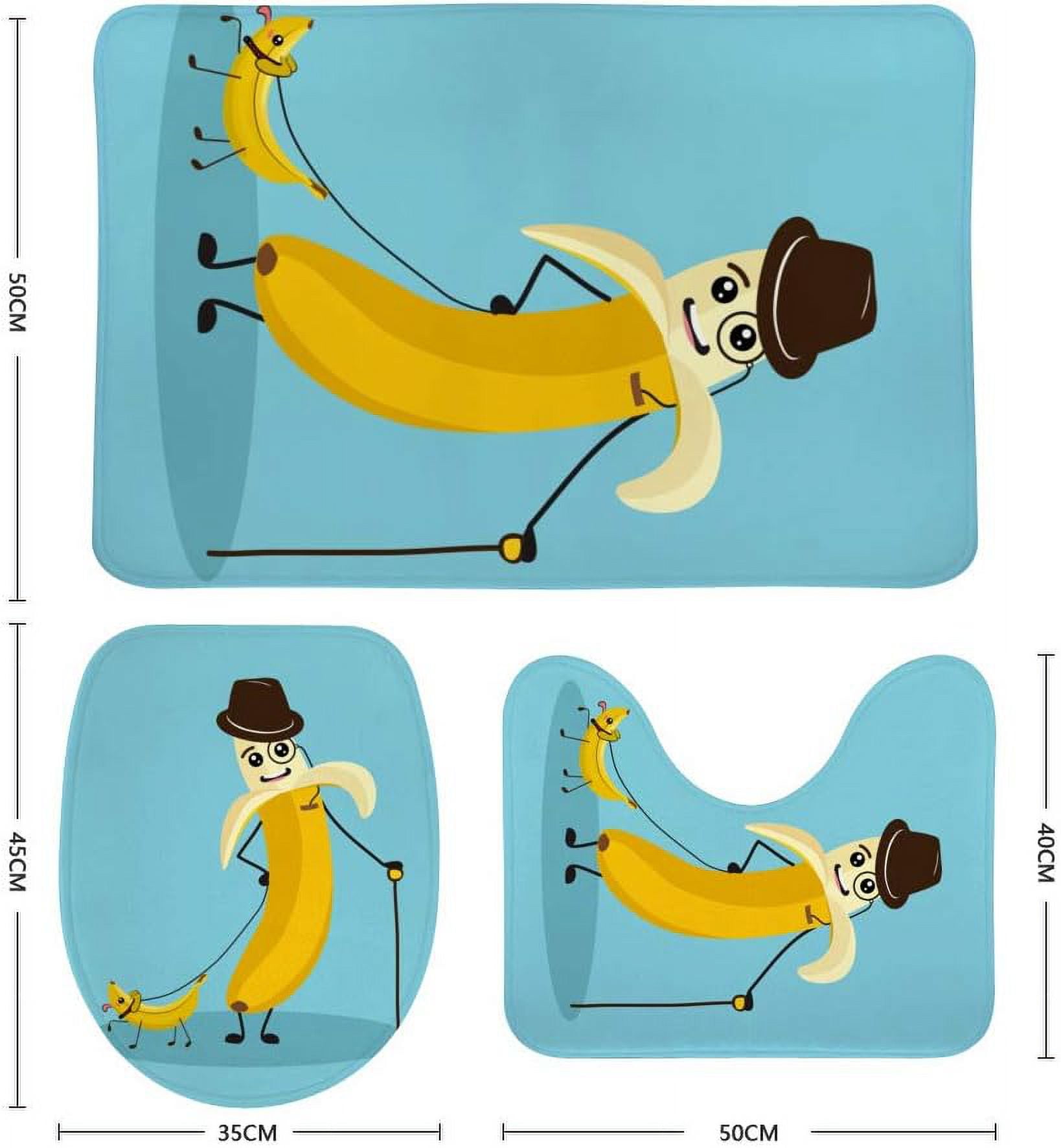 3 Piece SKYSONIC Non-Slip Bathroom Rug Set Cute Banana Soft Contour Rug ...