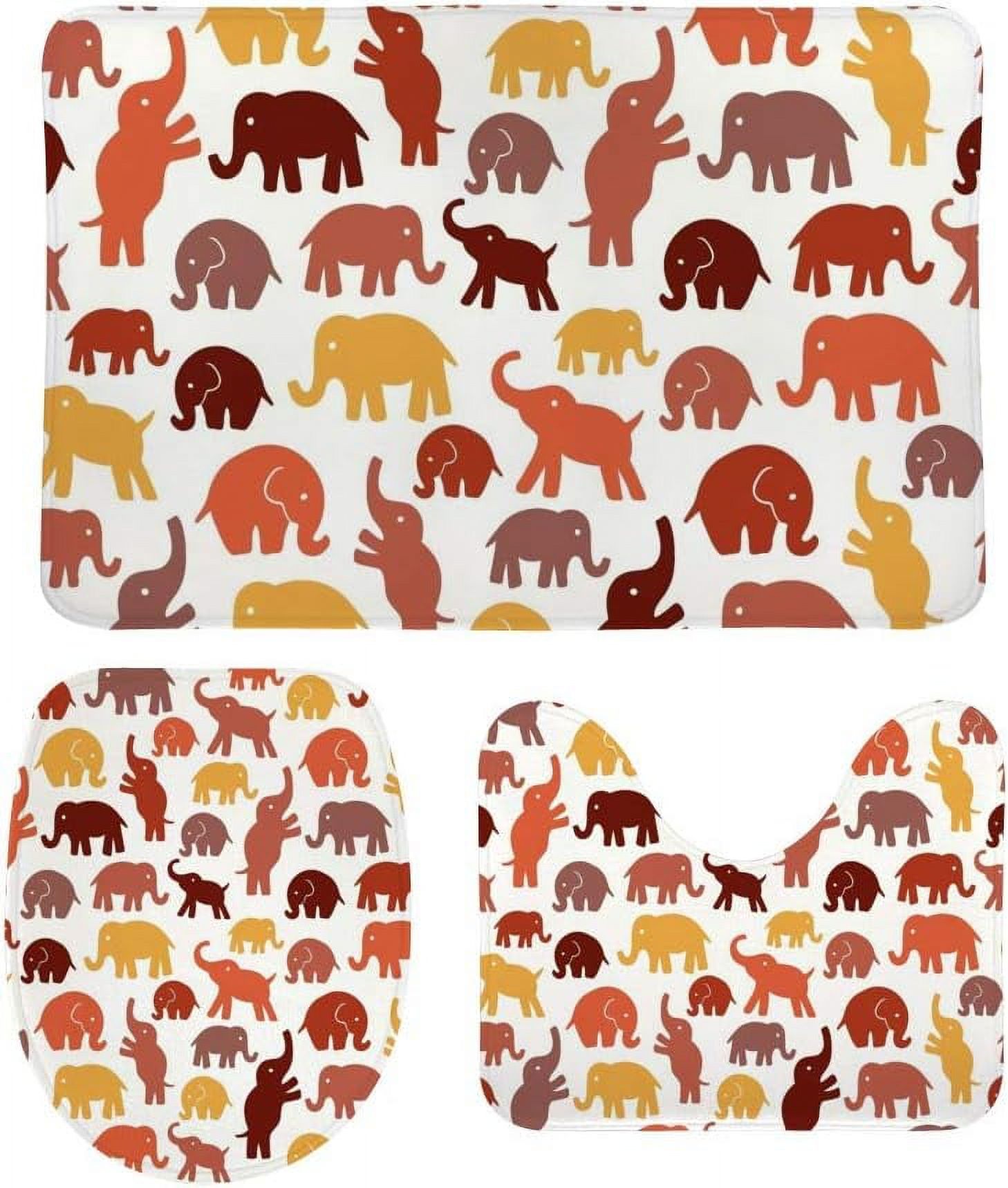 3 Piece SKYSONIC Non-Slip Bathroom Rug Set Cute Elephants On White Soft ...