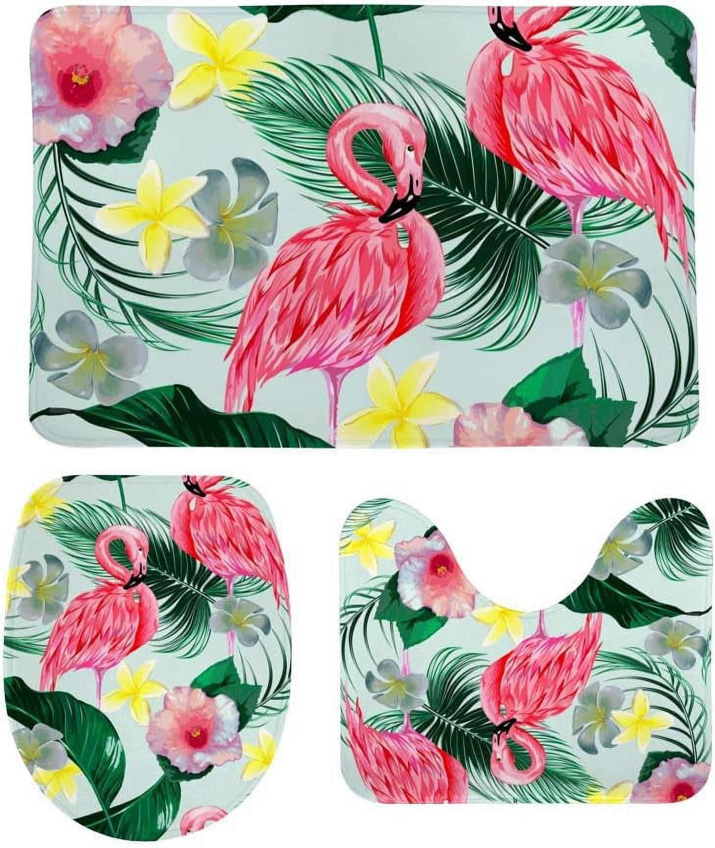 3 Piece SKYSONIC Non-Slip Bathroom Rug Set Flamingo Flowers Leaves Soft ...