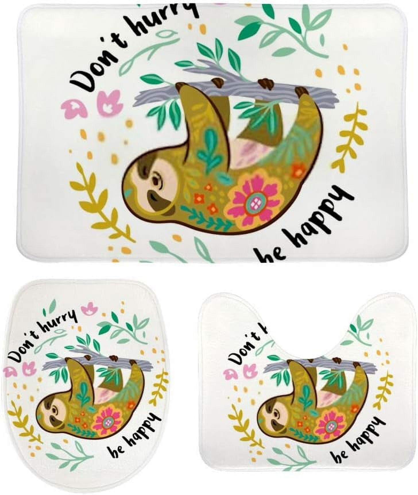 3 Piece SKYSONIC Non-Slip Bathroom Rug Set Happy Lazy Sloth Soft ...