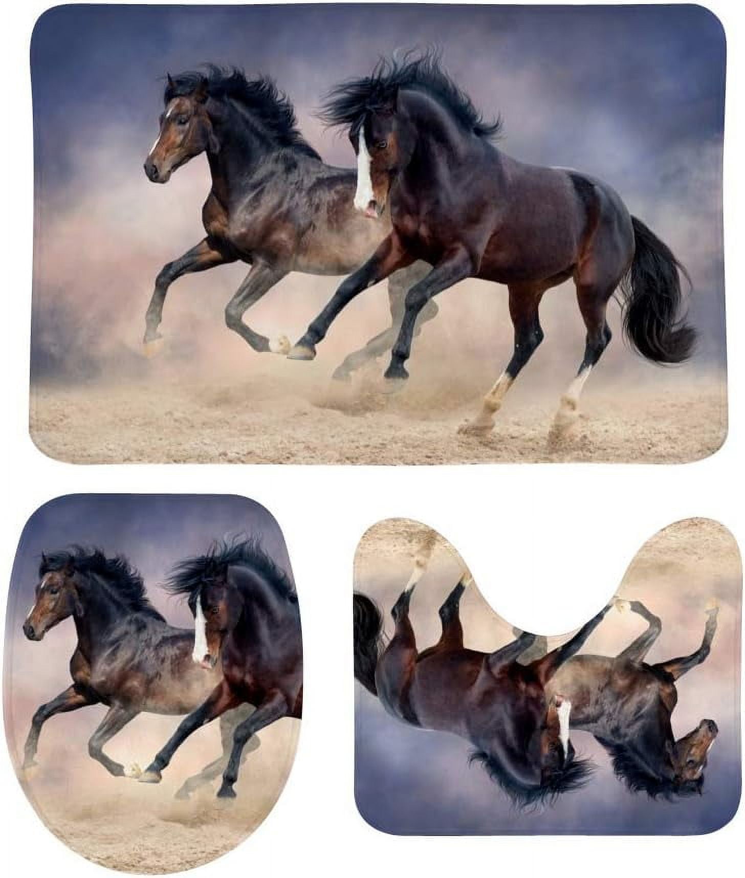 3 Piece SKYSONIC Non-Slip Bathroom Rug Set Horse Running On The Sand ...