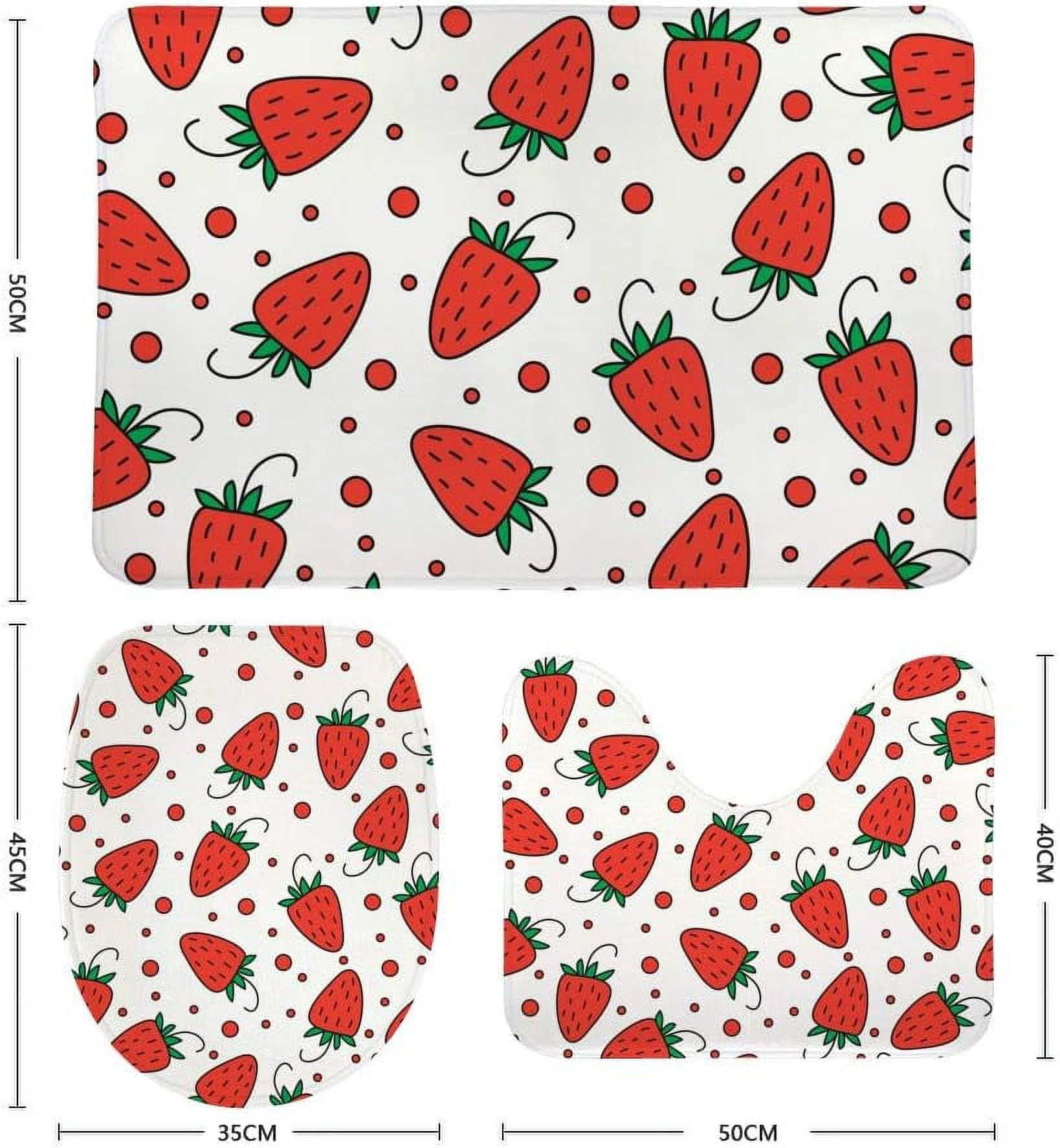 3 Piece SKYSONIC Non-Slip Bathroom Rug Set Red Strawberry and Dots Soft ...
