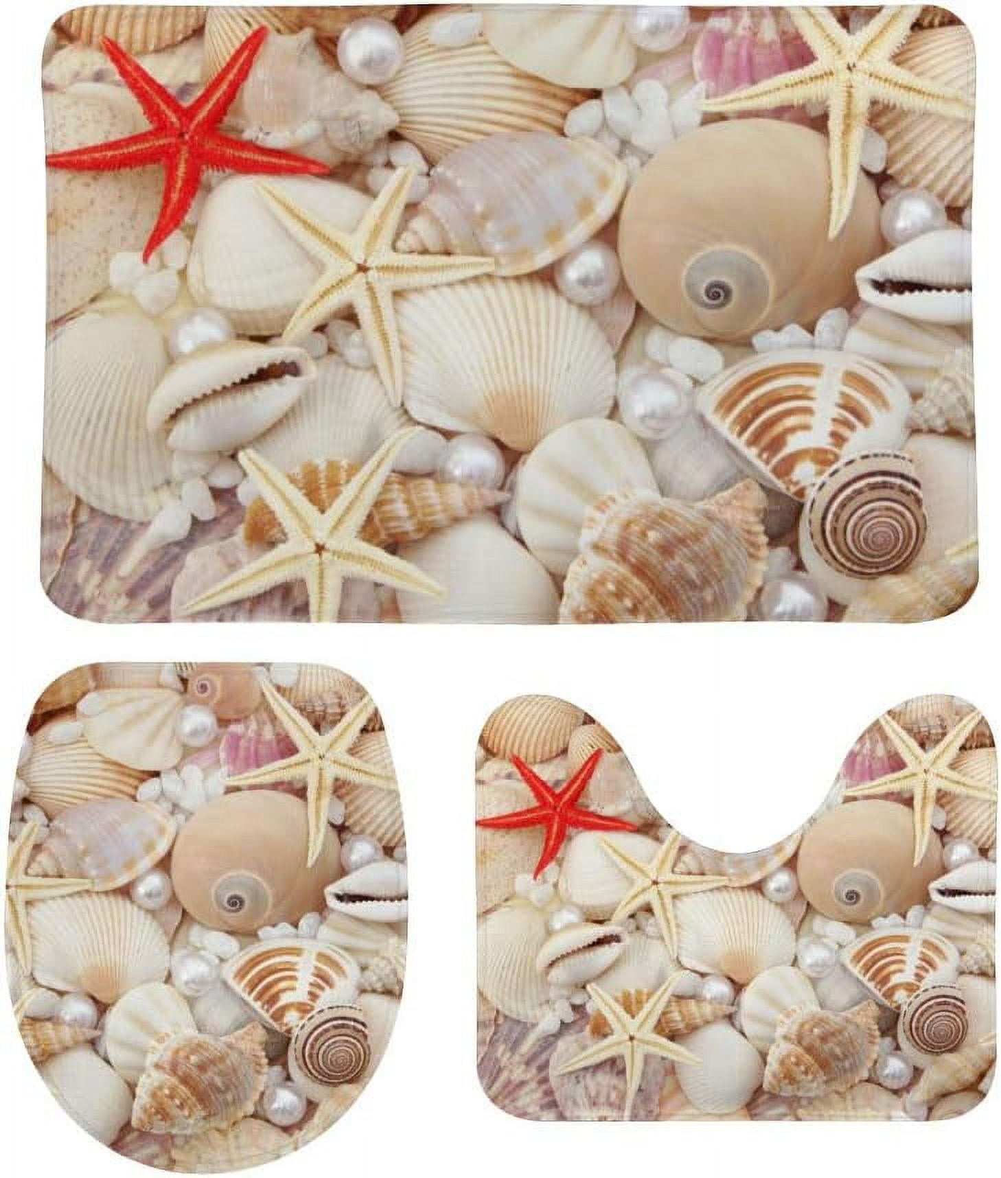 3 Piece SKYSONIC Non-Slip Bathroom Rug Set Shells Starfish Pearl Soft ...