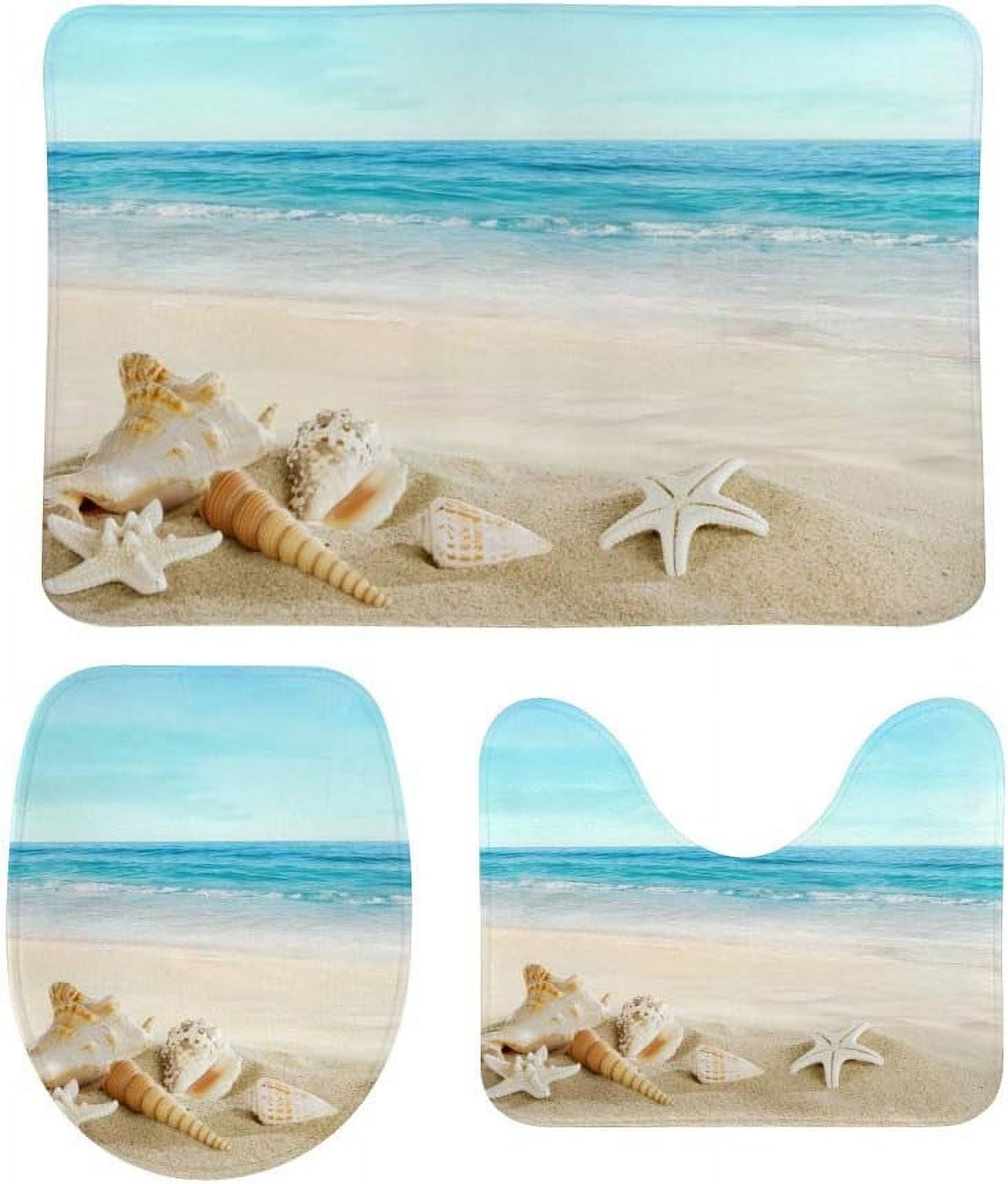 3 Piece SKYSONIC Non-Slip Bathroom Rug Set Shells Starfishes On Beach ...
