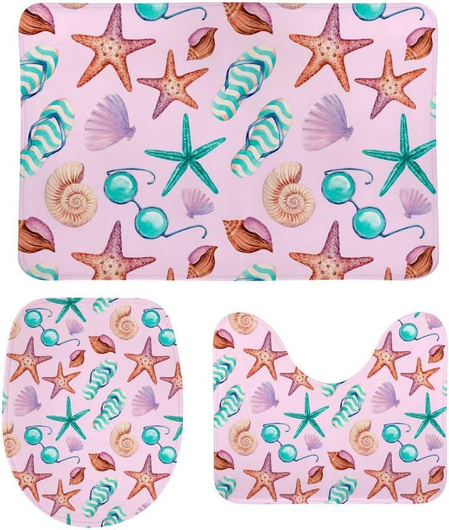 3 Piece SKYSONIC Non-Slip Bathroom Rug Set Summer Pattern Soft Contour ...