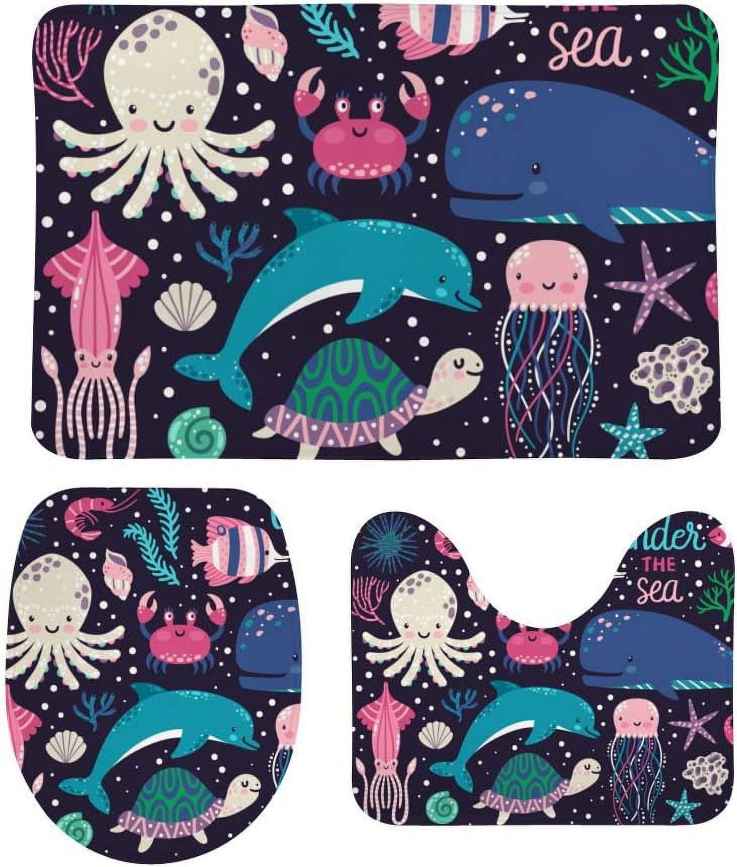 3 Piece SKYSONIC Non-Slip Bathroom Rug Set Under The Sea World Soft ...