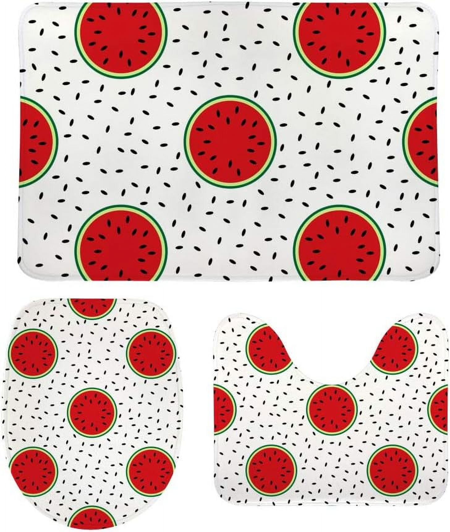 3 Piece SKYSONIC Non-Slip Bathroom Rug Set Watermelon and Seeds Soft ...