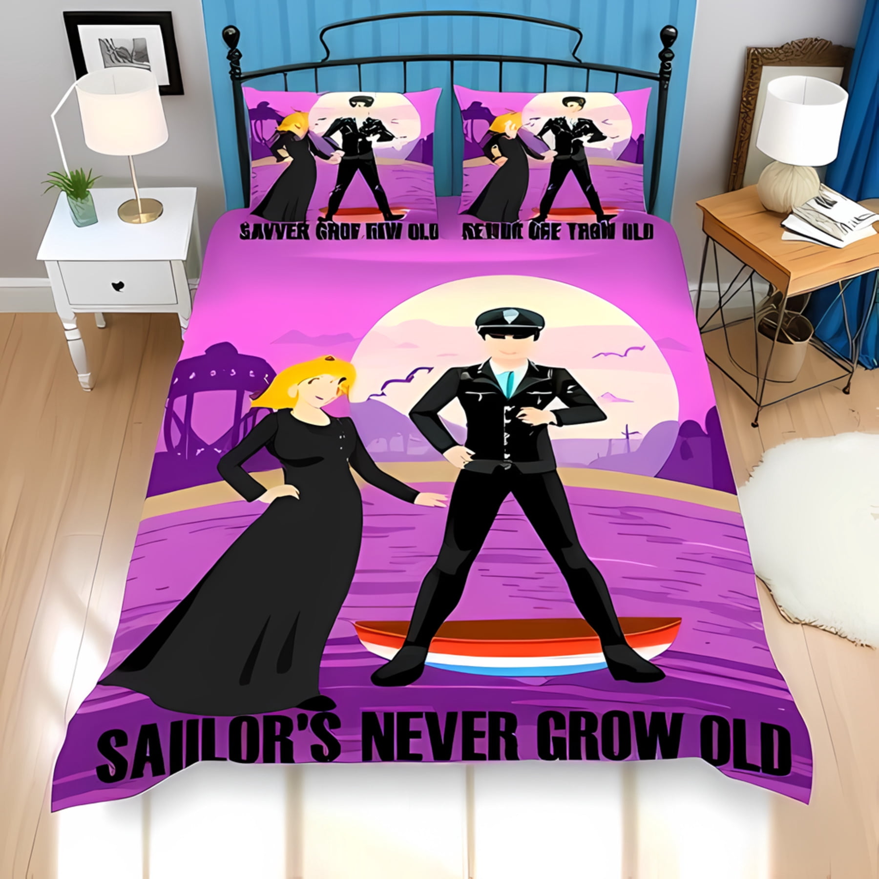 3-Piece Sailor Themed Duvet Cover Set with Cartoon Sailor and Elegant ...