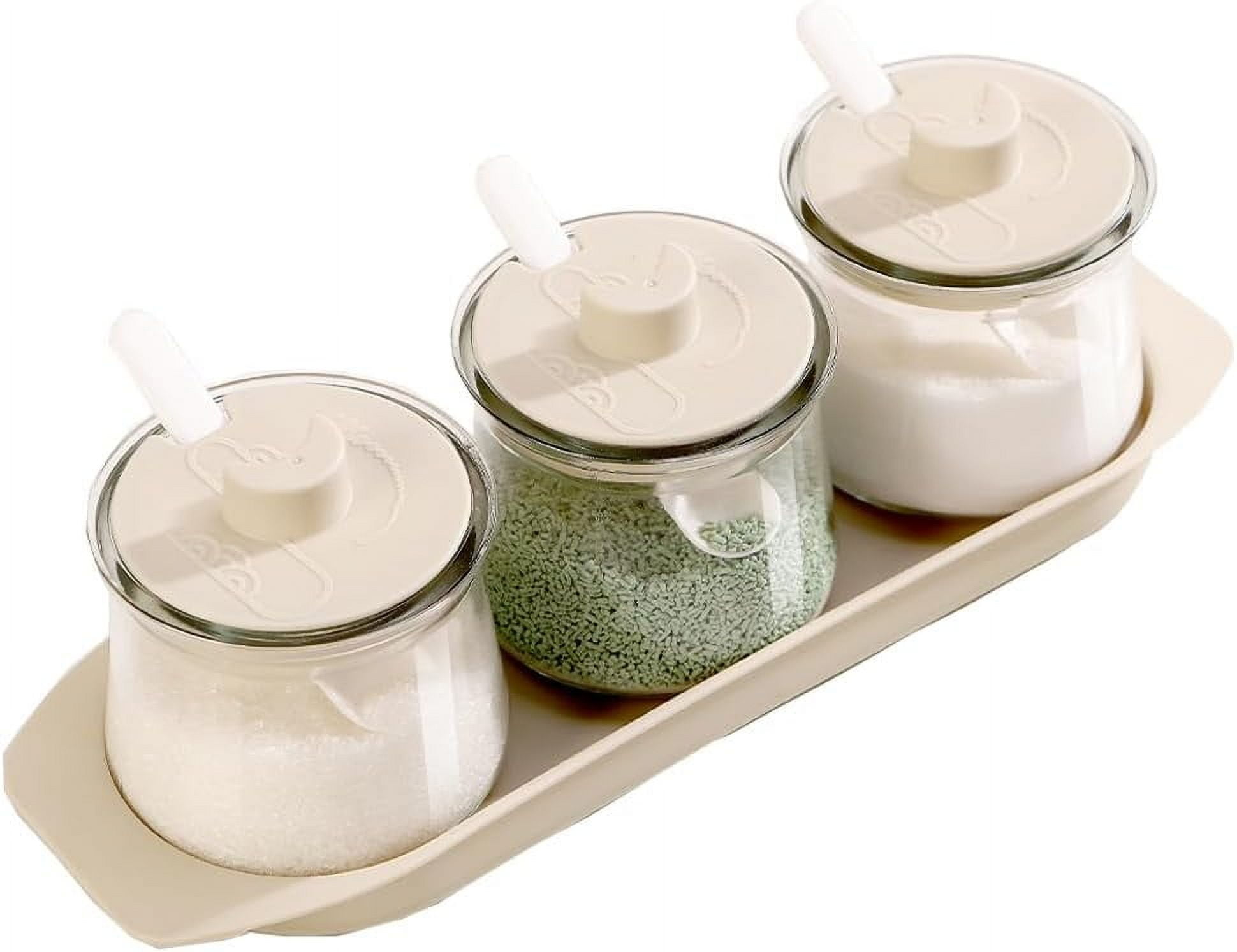 3-Piece Salt & Sugar Container Set - Clear Glass Spice Jars with Spoons ...