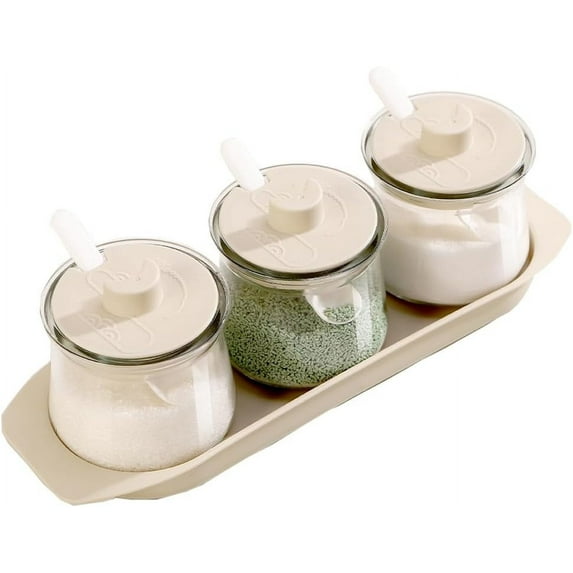 3-Piece Salt & Sugar Container Set - Clear Glass Spice Jars with Spoons ...