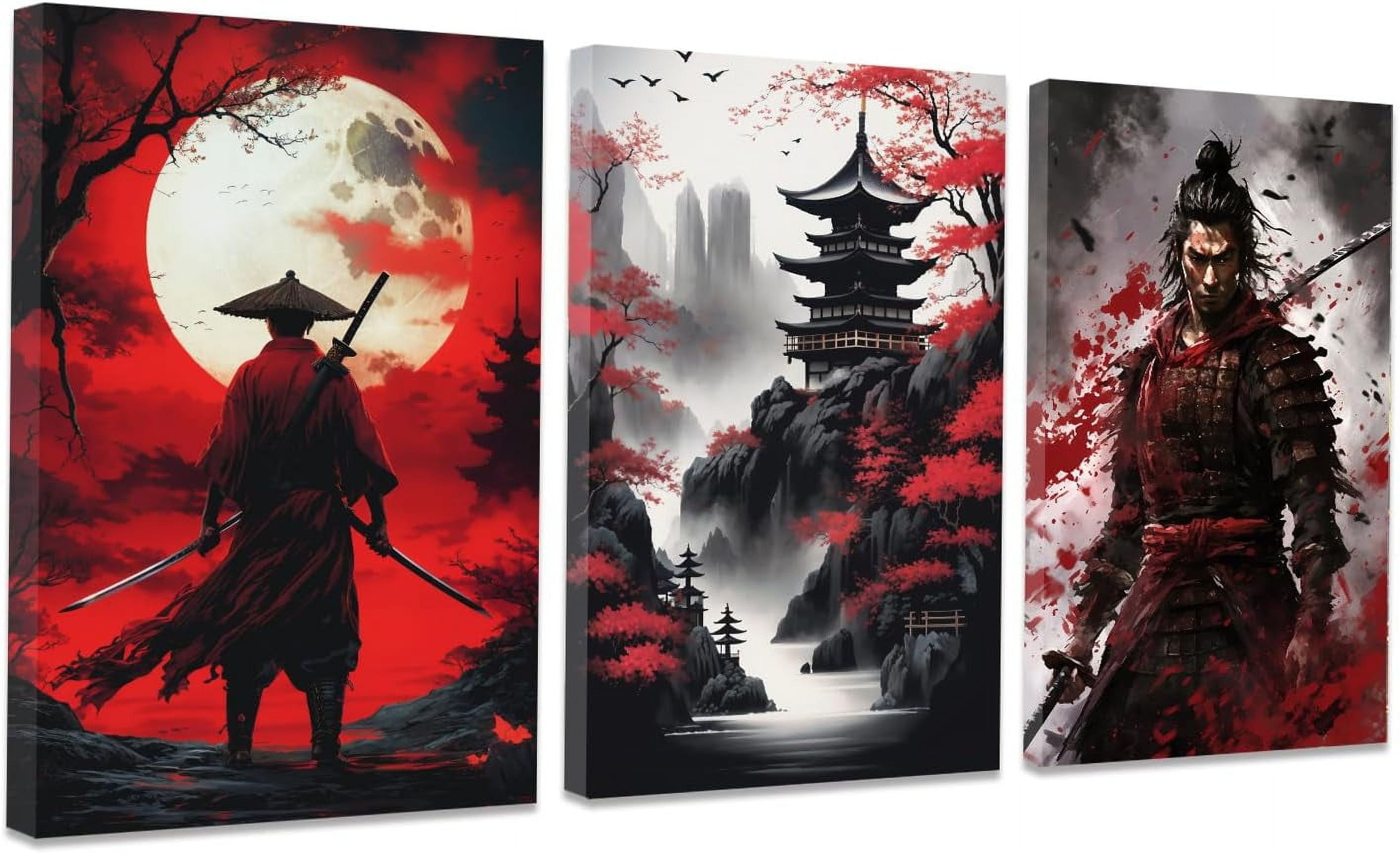 3 Piece Samurai Wall Art Japan Painting Canvas Print Warrior Figure ...