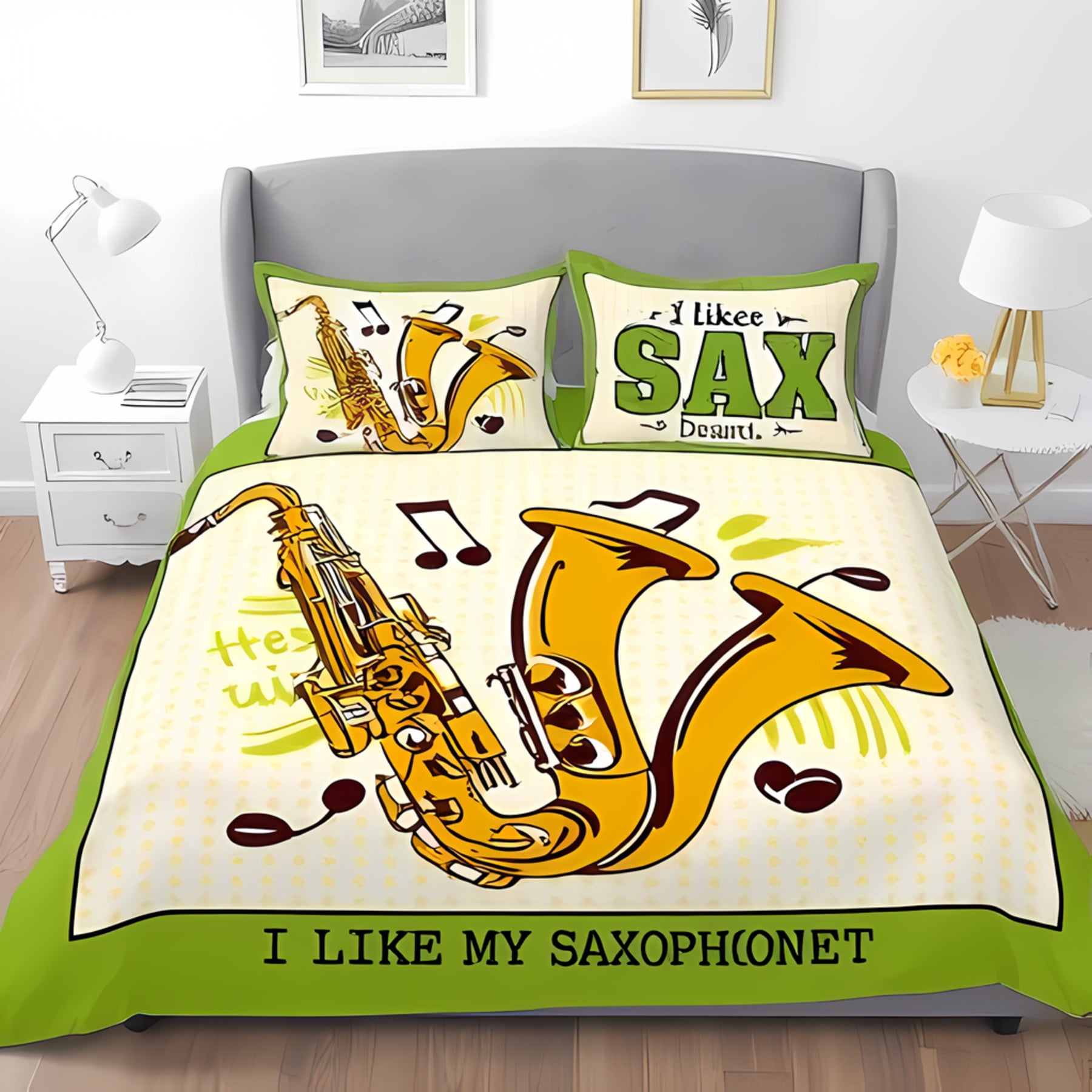 3-Piece Saxophone Duvet Cover Set - Vibrant Gold Saxophone Design with ...