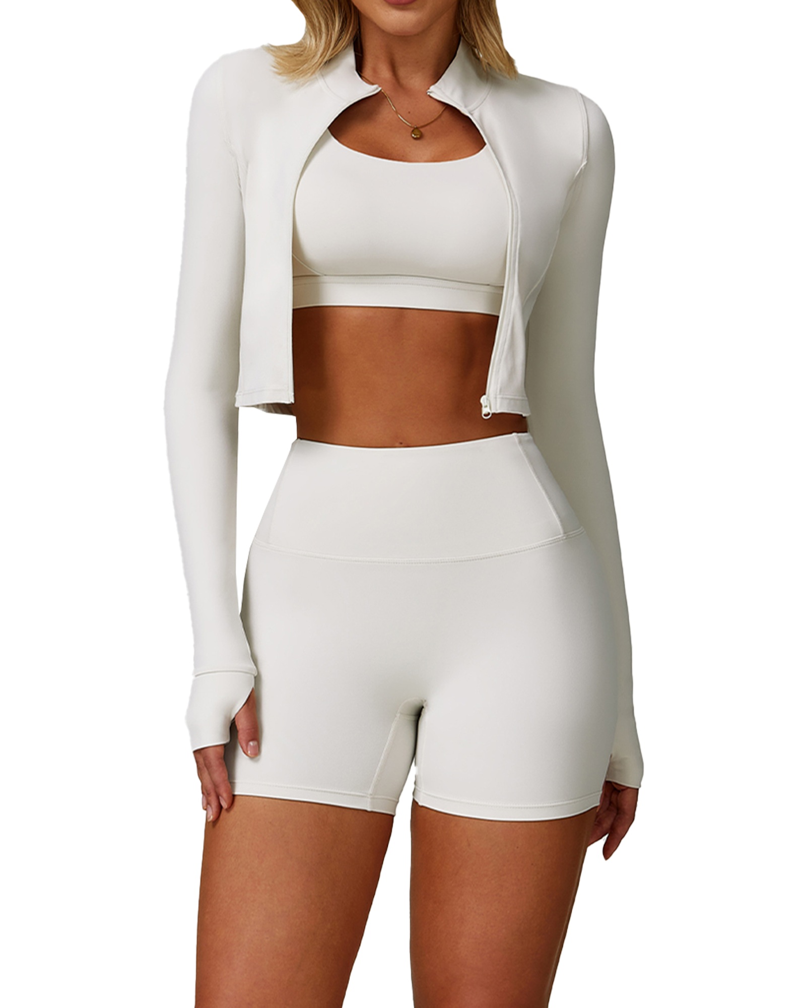 3 Piece Seamless Moisture-Wicking Workout Set Zip up Workout Sets for ...
