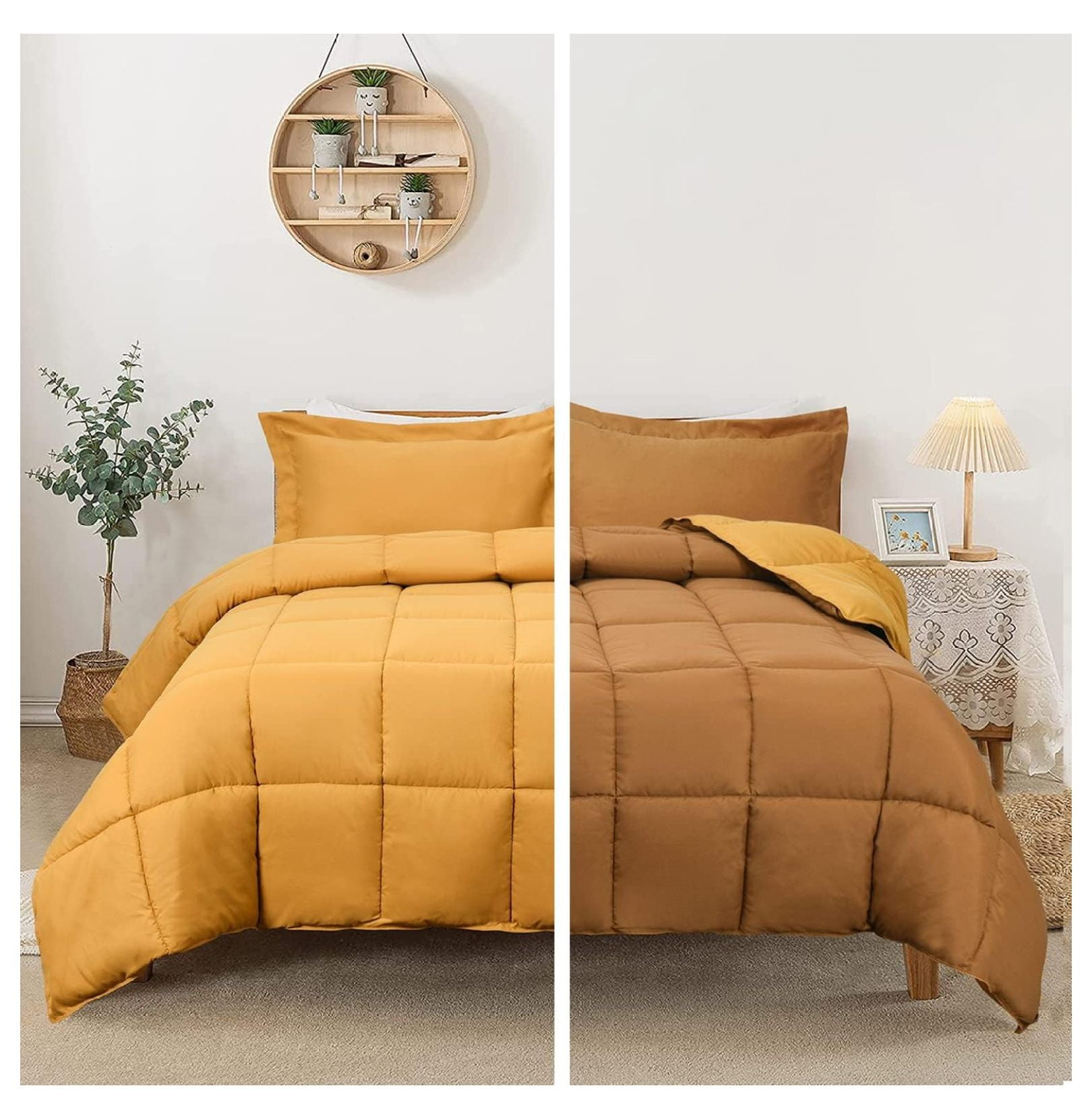 3-Piece All Season Reversible Mustard Yellow Down Alternative Comforter ...
