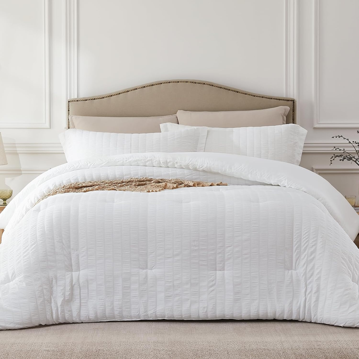 3-Piece Seersucker Comforter Set Lightweight Bedding All Seasons Cozy ...