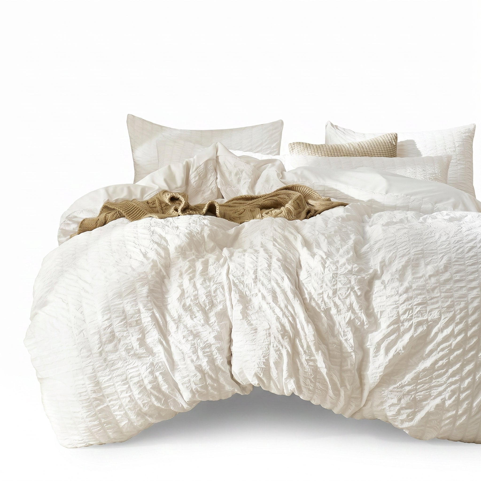 3-Piece Seersucker Duvet Cover Set Queen, Washed Microfiber Bedding ...
