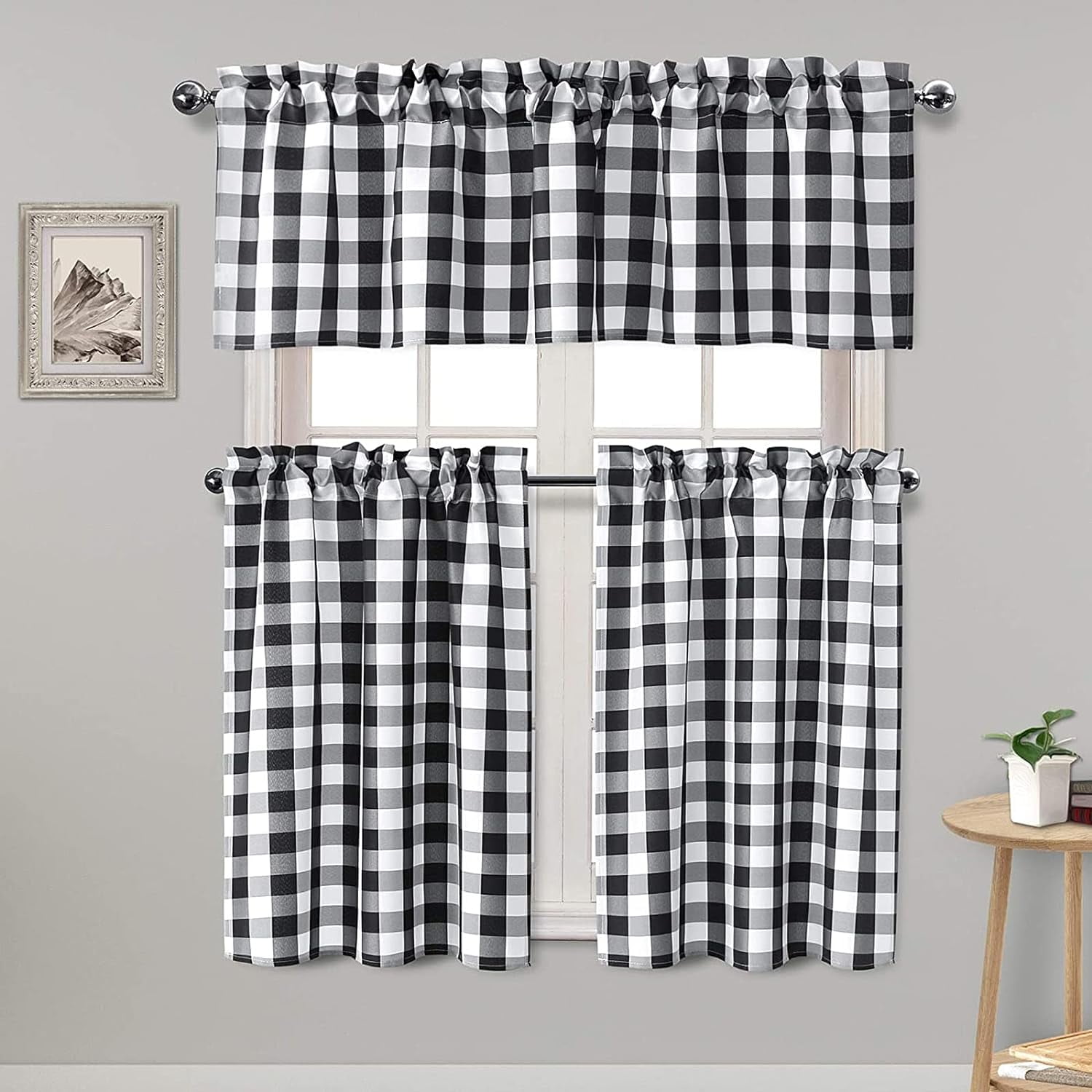 Chef Curry 3 Piece Semi Sheer Kitchen Curtains Black and White ...