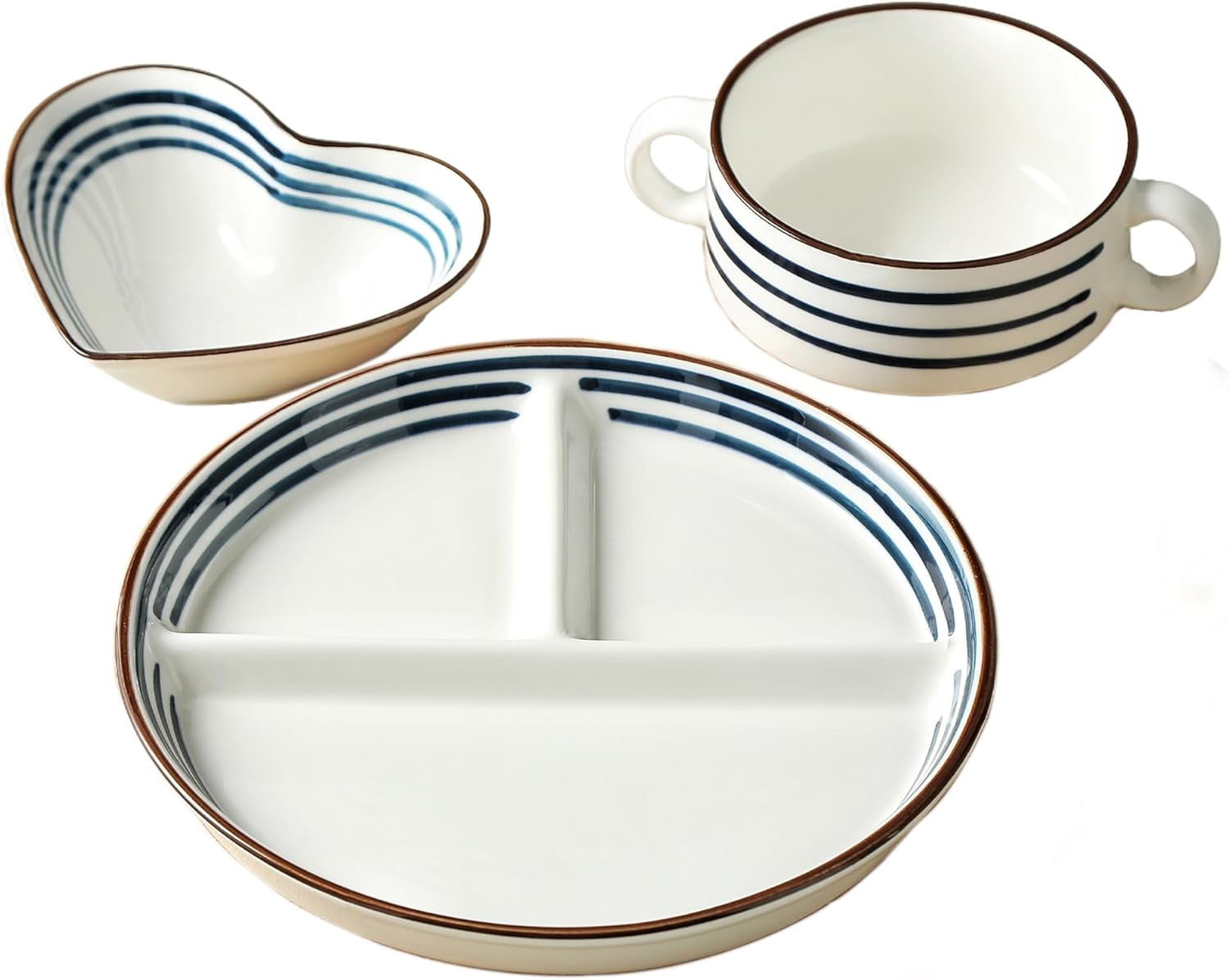 3-Piece Set of 8-inch Ceramic Portion Control Plates for Healthy and ...