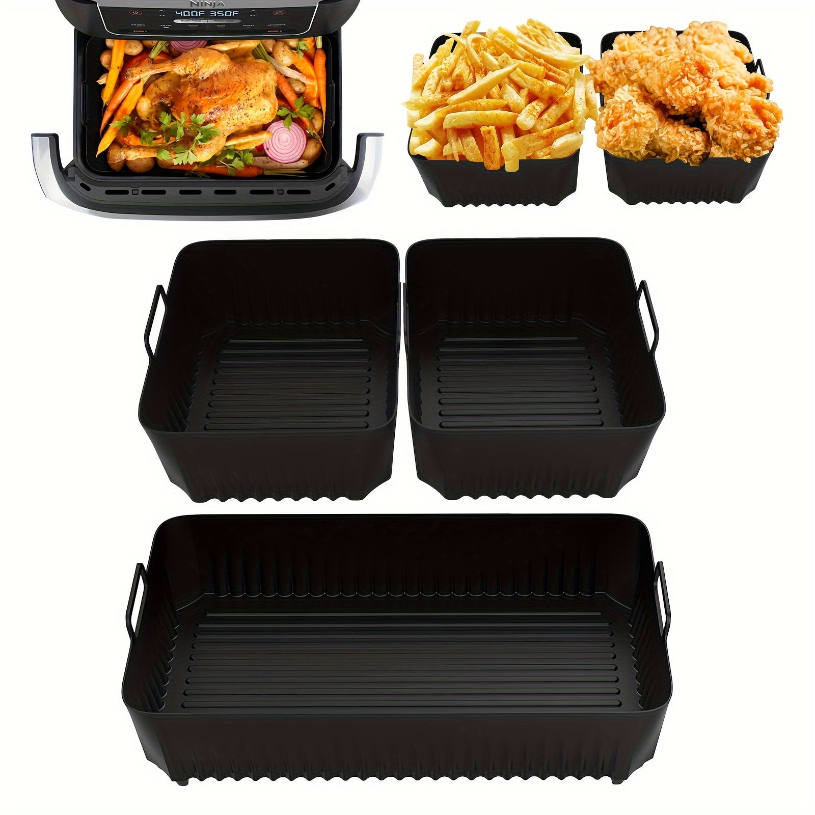 3-Piece Set, AF500 Air Fryer Silicone Baking Trays, Reusable, Food ...
