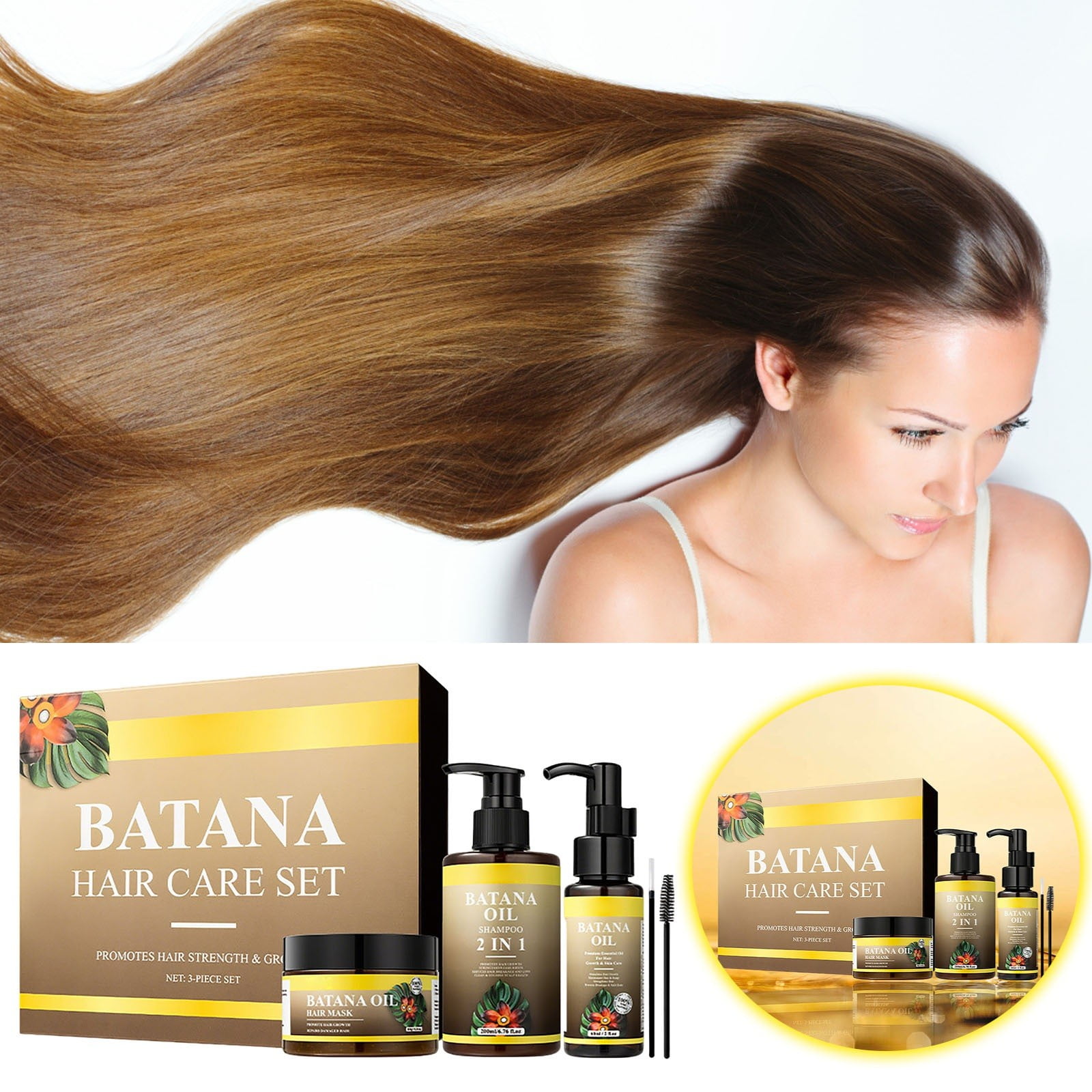 3 Piece Set All Natural BATANA OIL (Shampoo & Conditioner) Infused with ...