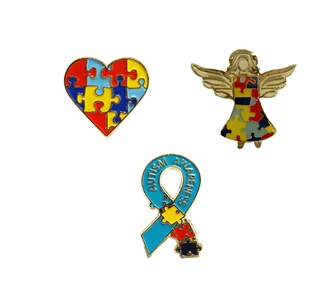3 Piece Set Autism Awareness Heart Colorful Puzzle Pieces Lapel Hat ...