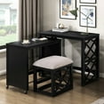 3 Piece Set, Black Wood Desks, Textured Fabric Stool - Charging and ...
