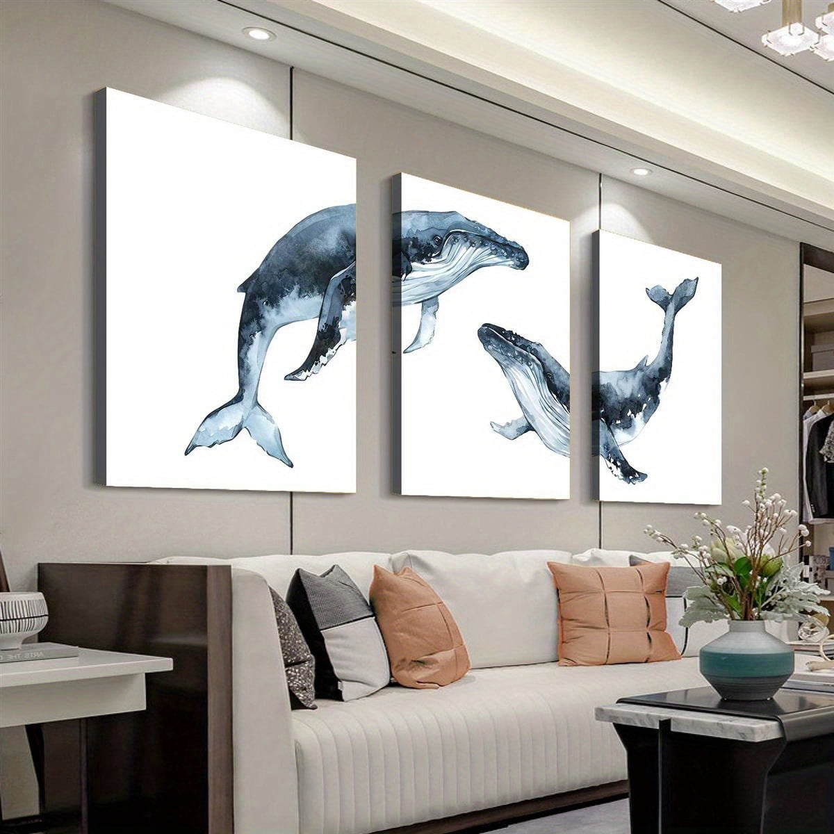 3-Piece Set, Humpback Whale Canvas Wall Art, 3D Wooden Frame, Nautical ...
